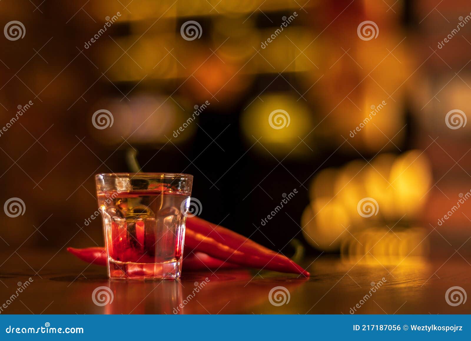 Vodka Shot with Chilli Pepper on Wooden Table Stock Photo - Image of ...