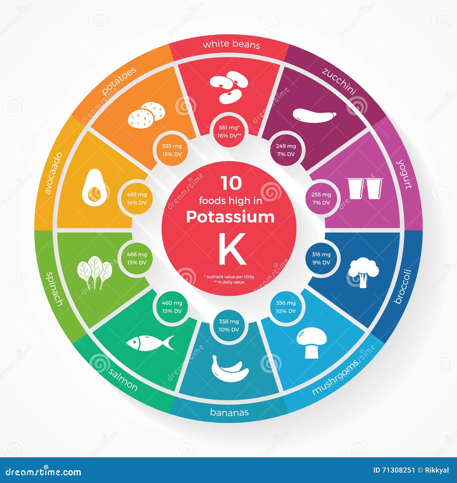 10 Voedsel Hoog in Kalium Voedingsinfographics Vector Illustratie ...