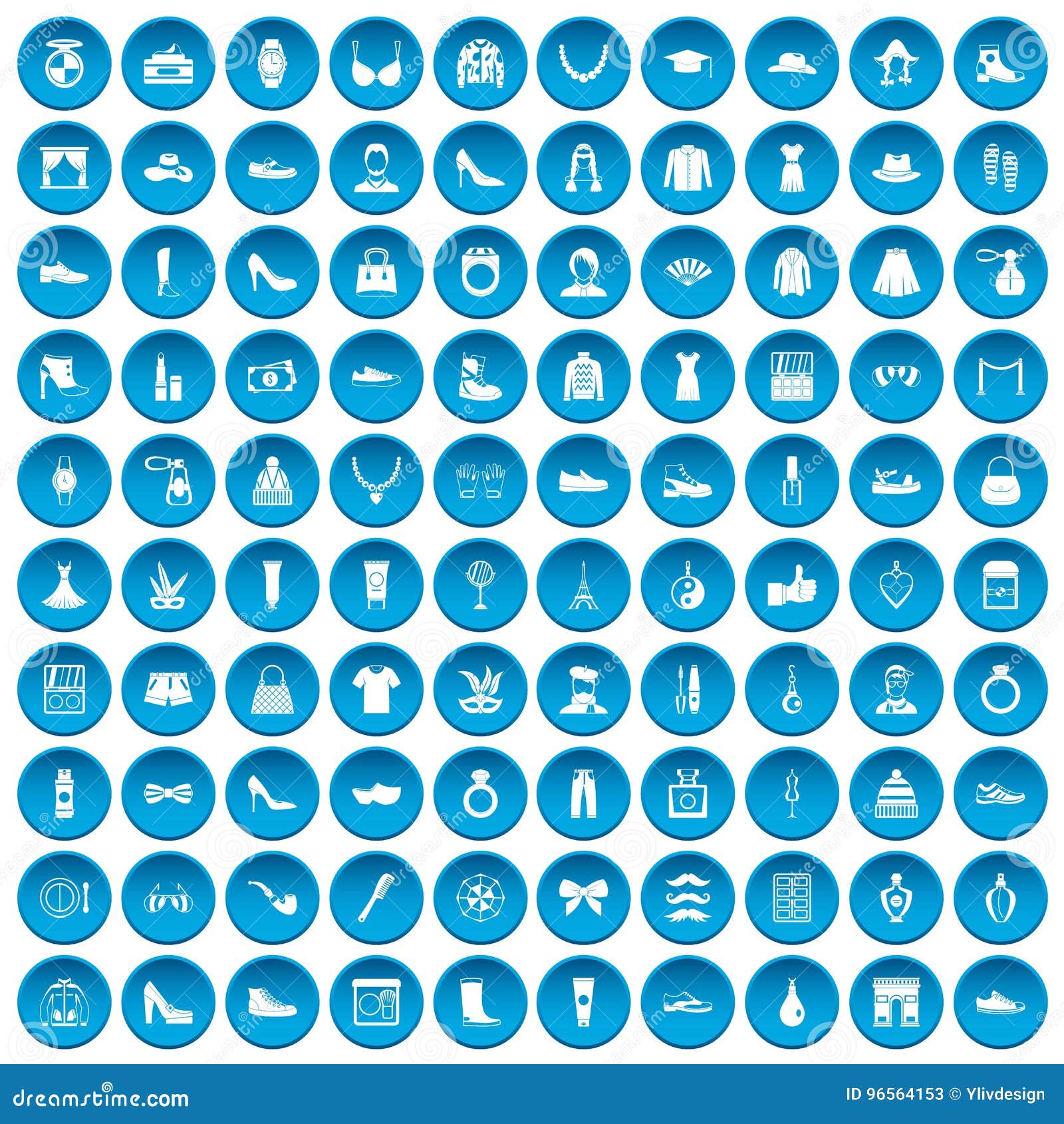 100 vogue icons set blue stock vector. Illustration of mascara - 96564153