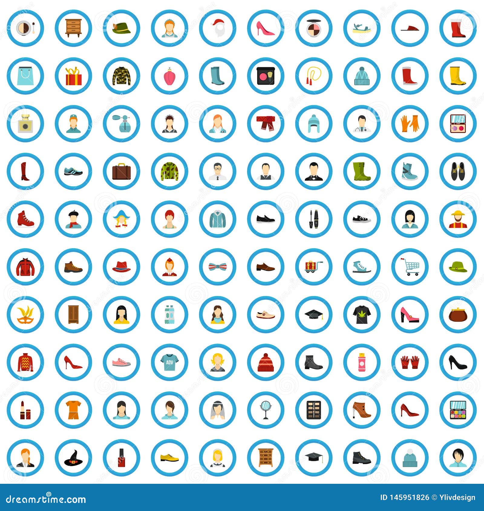 100 Vogue Icons Set, Flat Style Stock Vector - Illustration of bride ...