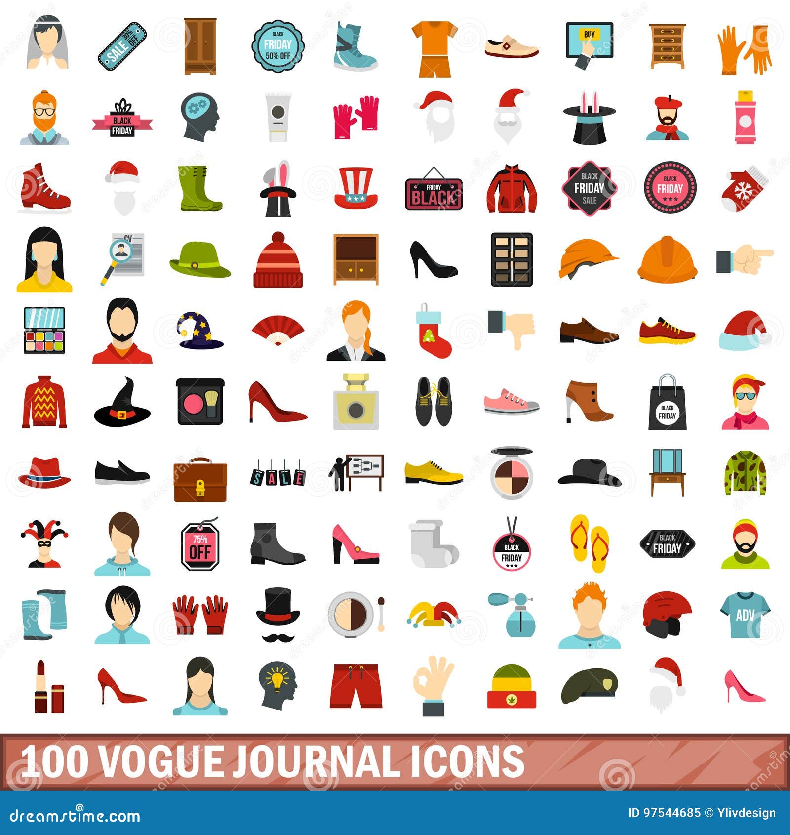 100 Vogue Journal Icons Set, Flat Style Stock Vector - Illustration of ...