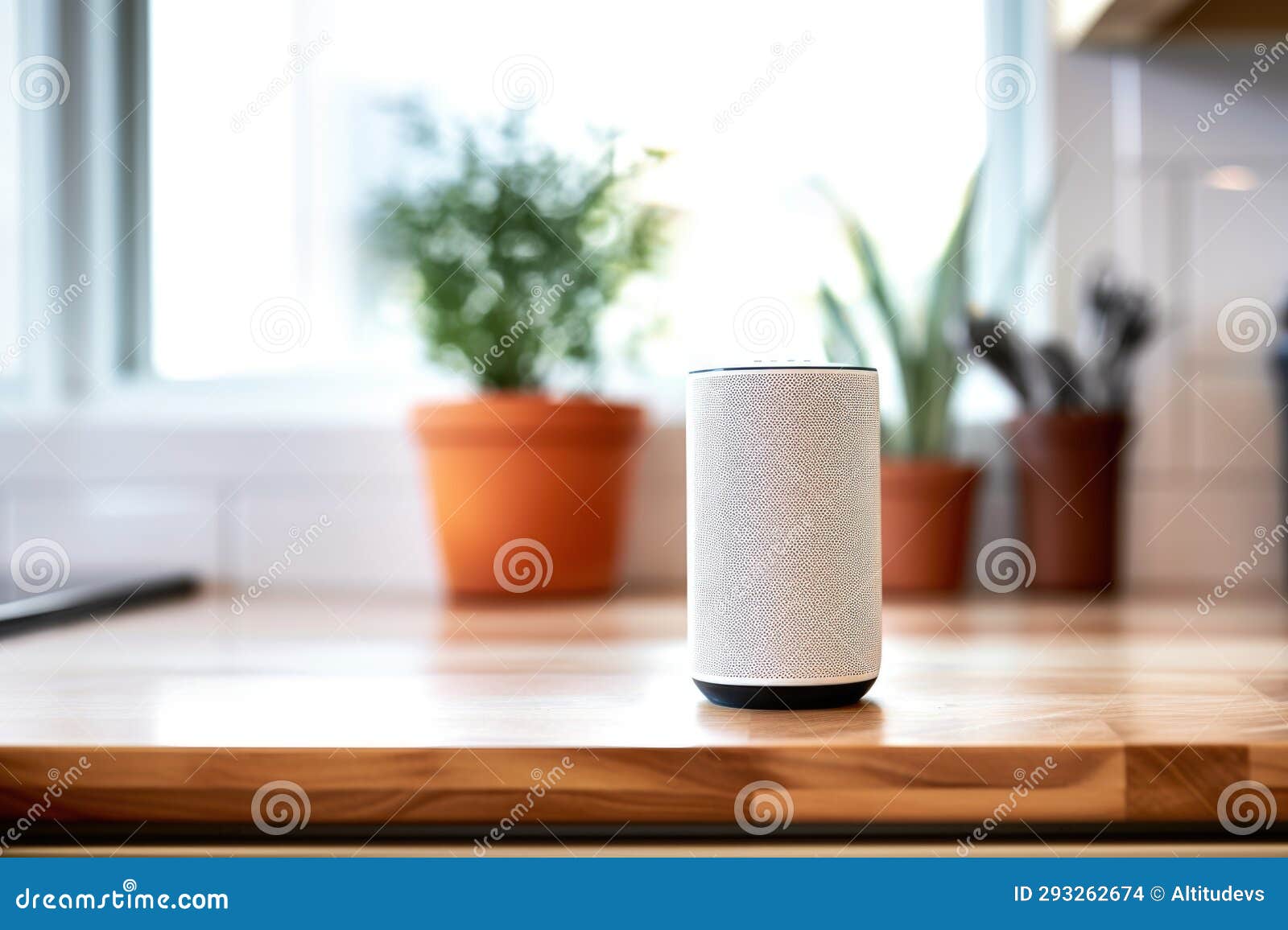A Voice-activated Smart Speaker on a Kitchen Counter Stock Illustration ...