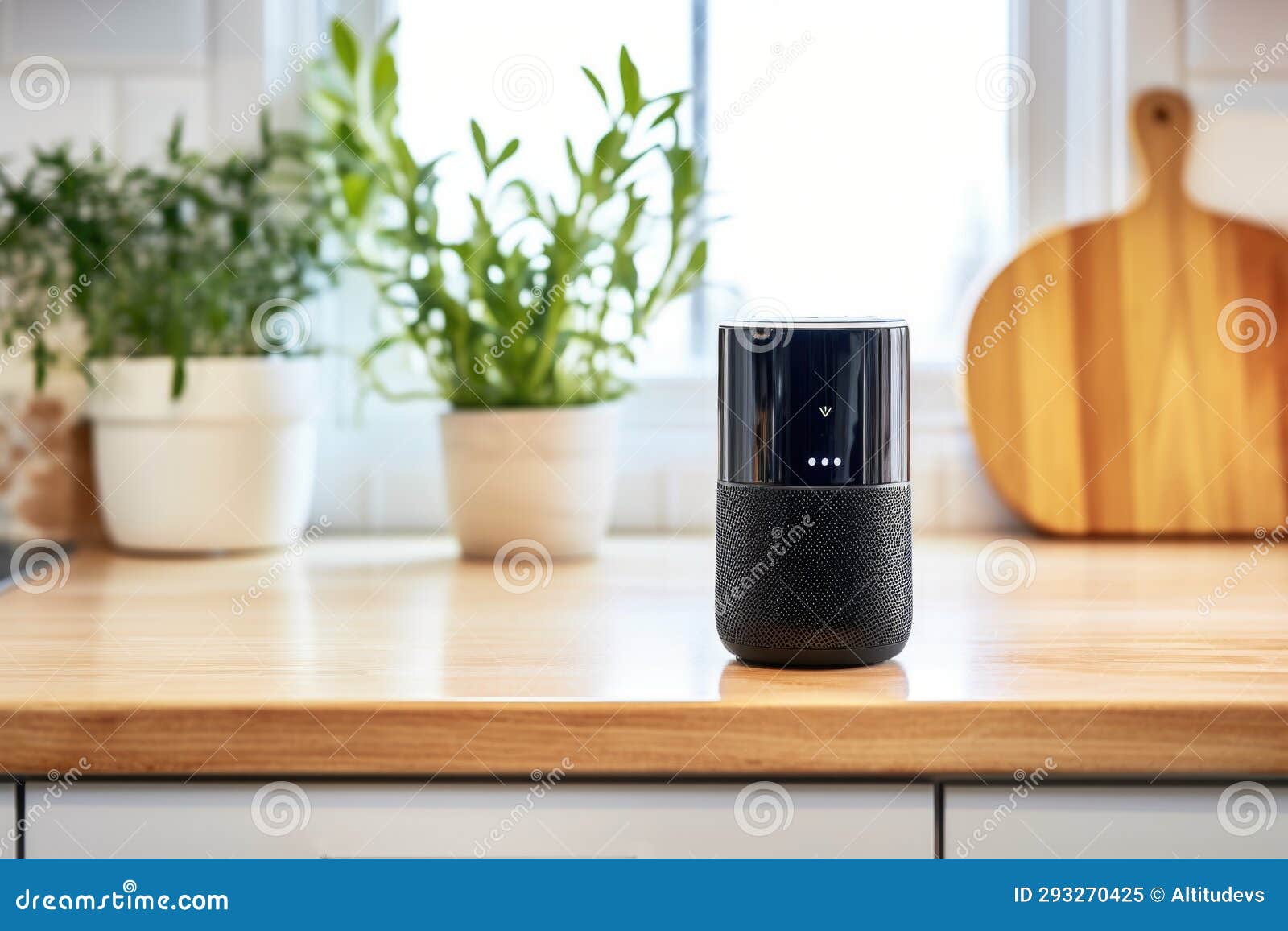 A Voice-activated Smart Speaker on a Kitchen Counter Stock Image ...