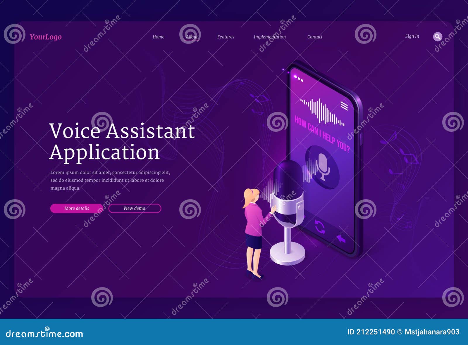 Voice Assistant Application Isometric Landing Page Stock Vector ...
