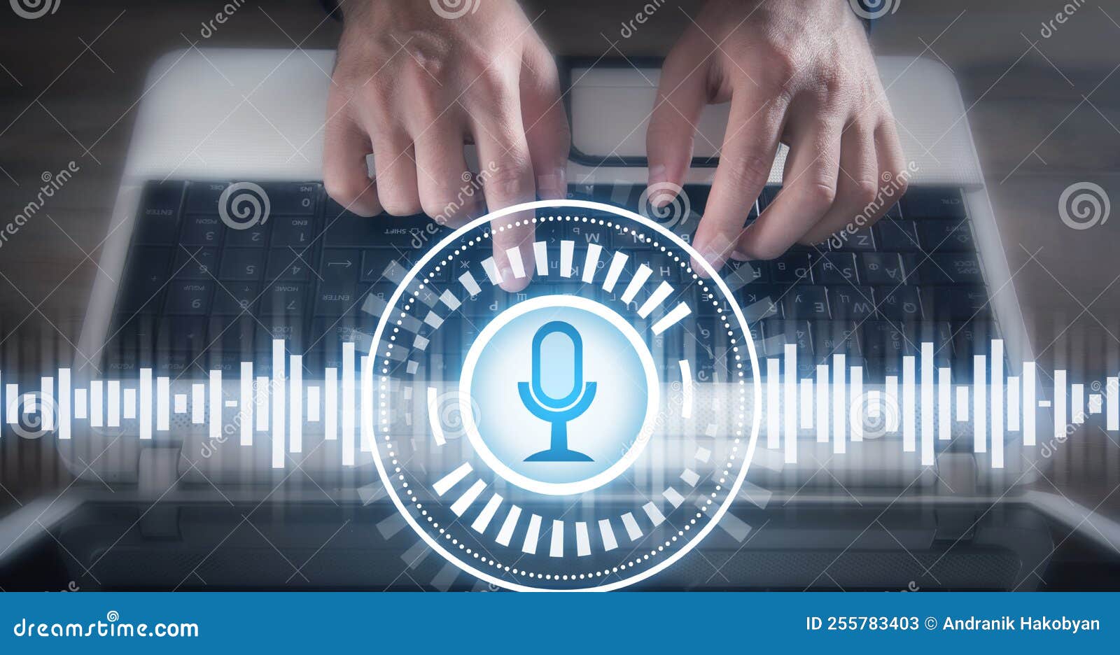 Voice Assistant Concept with a Male Hands Typing in Keyboard Stock ...