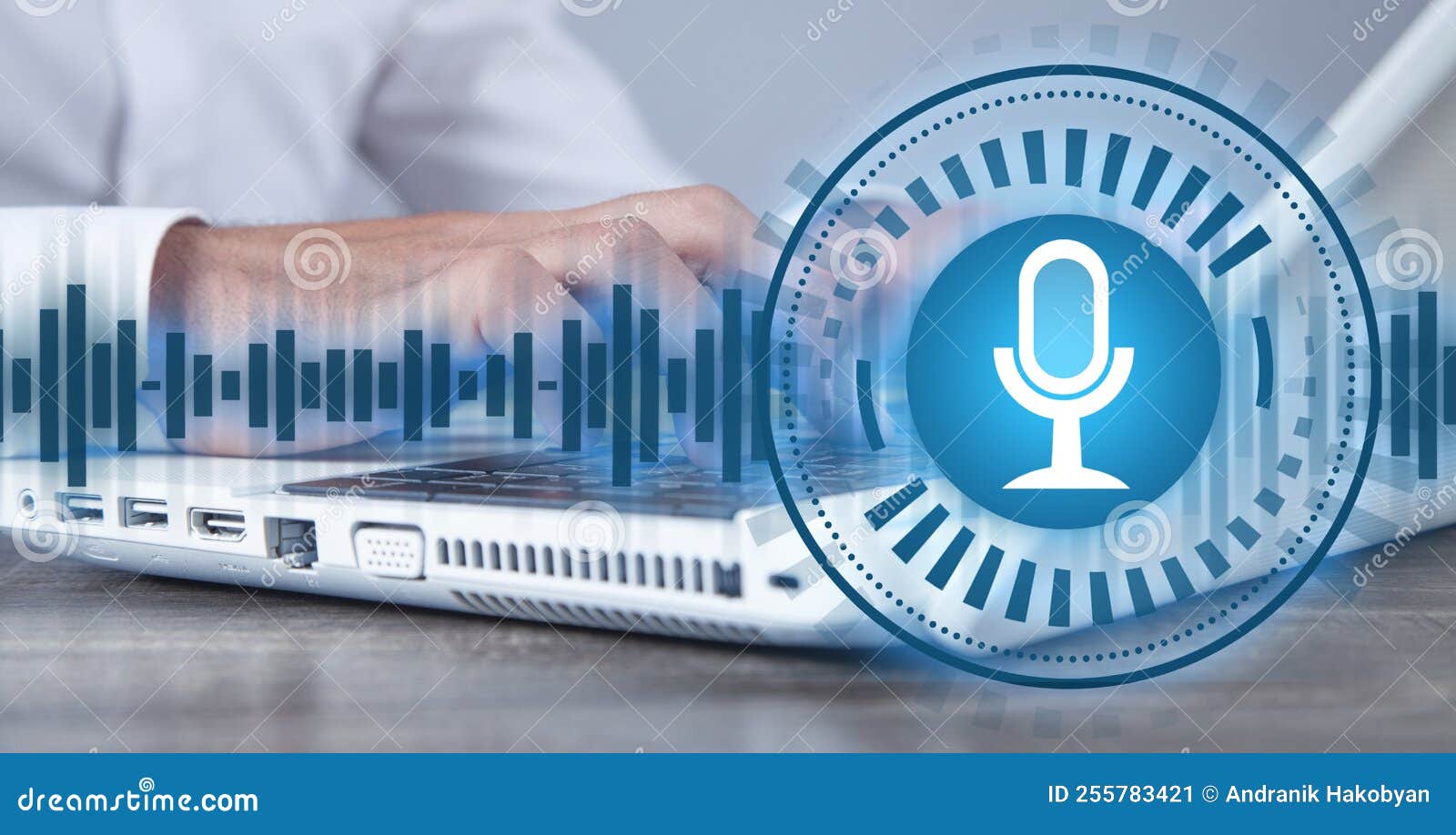 Voice Assistant Concept with a Male Hands Typing in Keyboard Stock ...