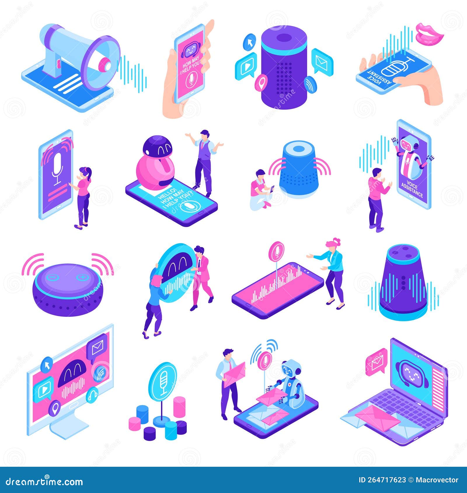 Voice Assistant Isometric Set Stock Vector - Illustration of gadget ...