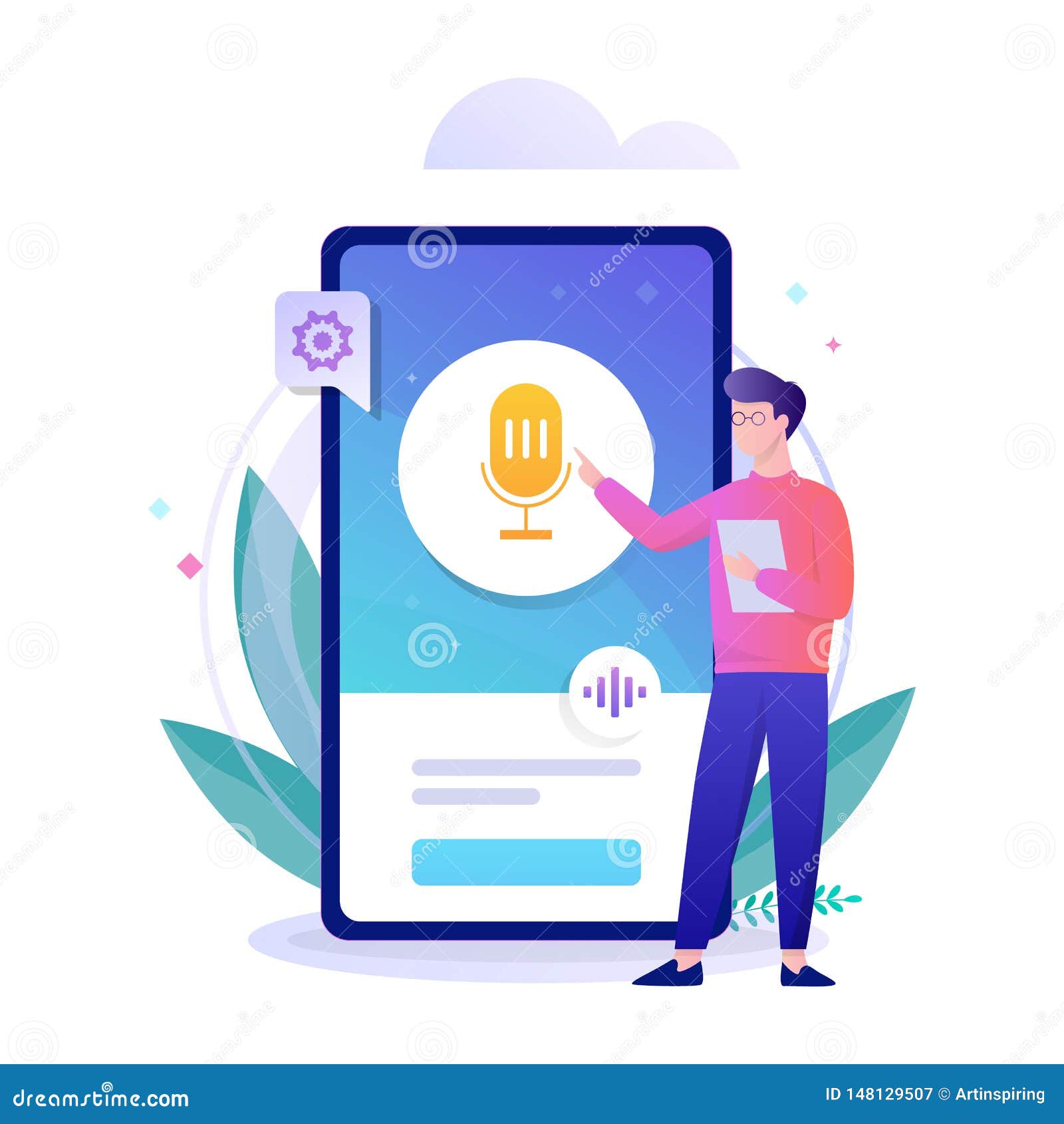 Voice Assistant Ui App Concept With Circle Sound Wave And Microphone ...