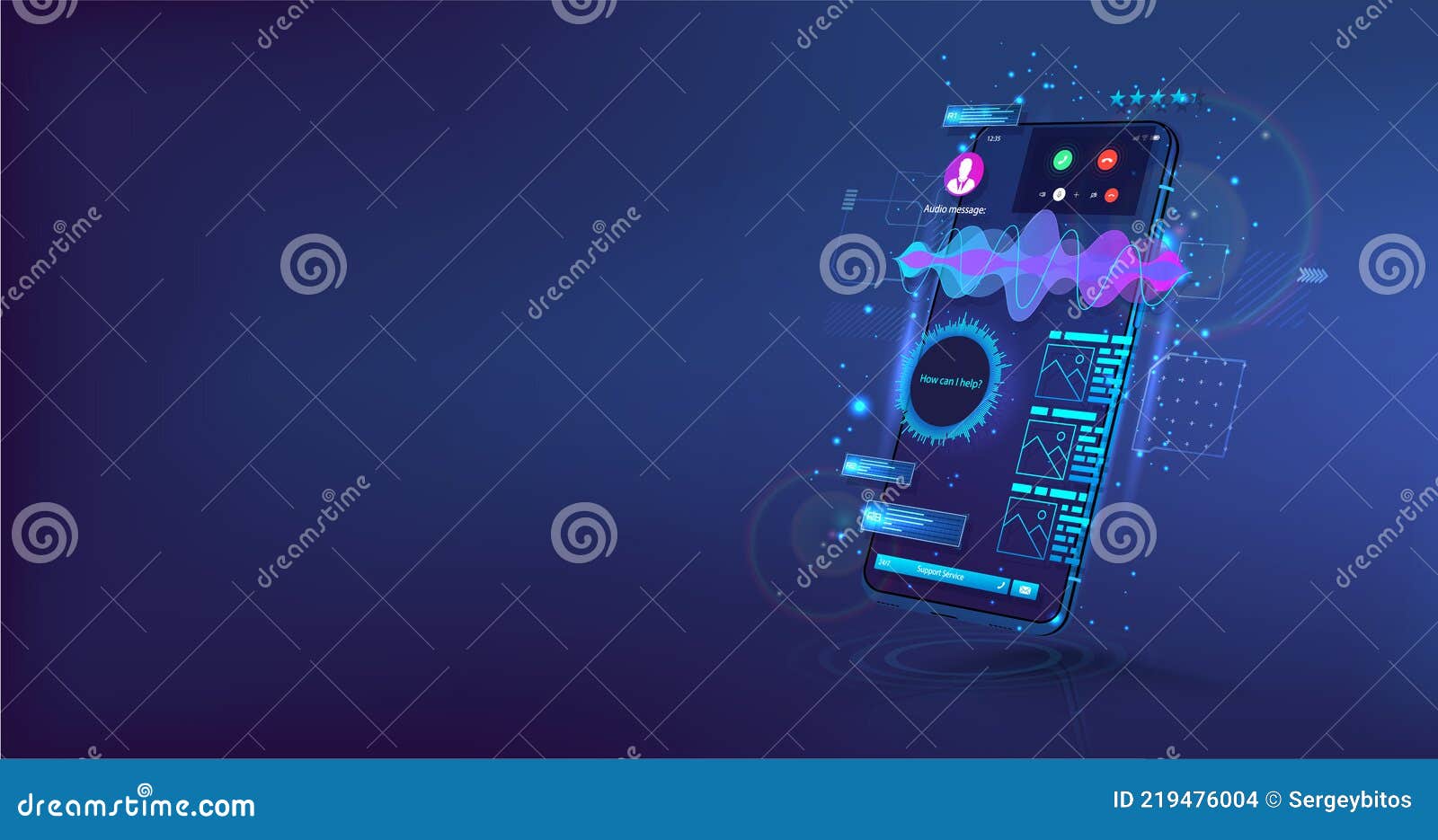 Voice Assistant on Mobile Phone. 3D Realistic Device with Sound Wave ...