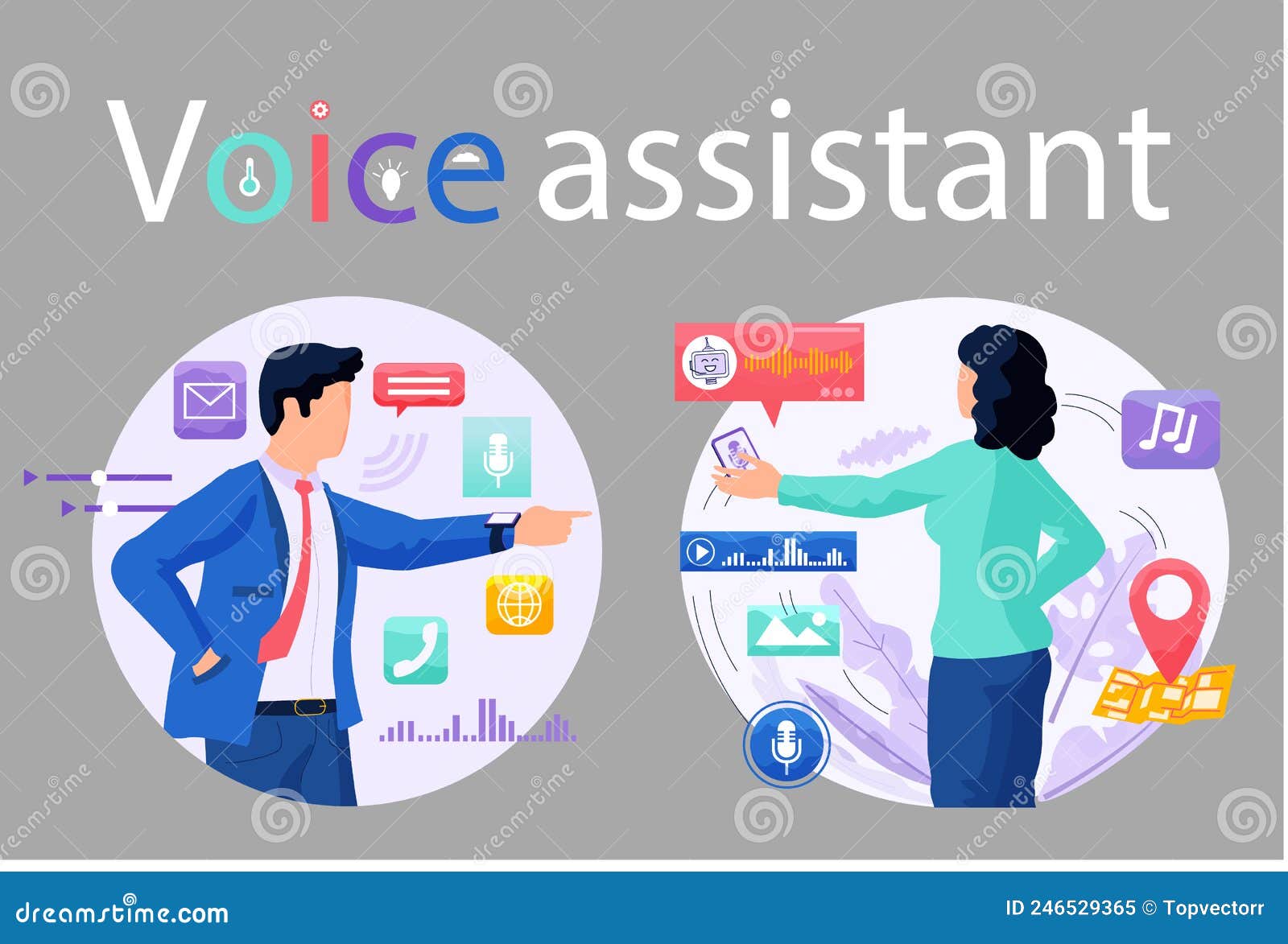 Voice Assistant. Smart Speaker Virtual Assistant, Sound Robot, People ...