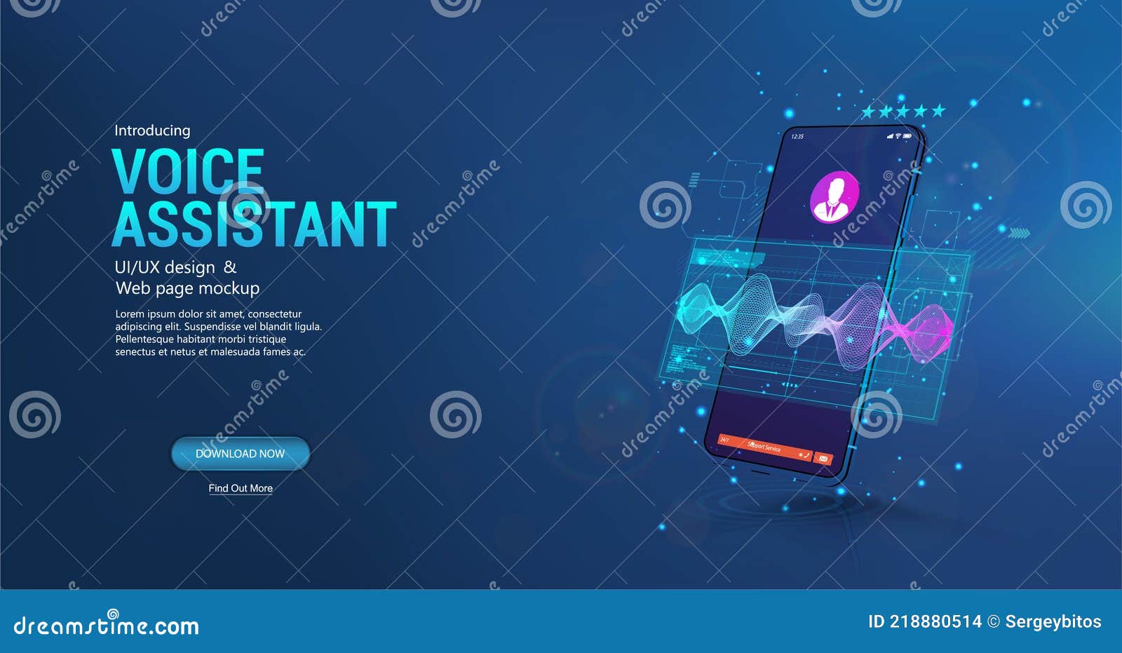 Voice Assistant in Smartphone Application. 3D Mockup Smartphone with ...