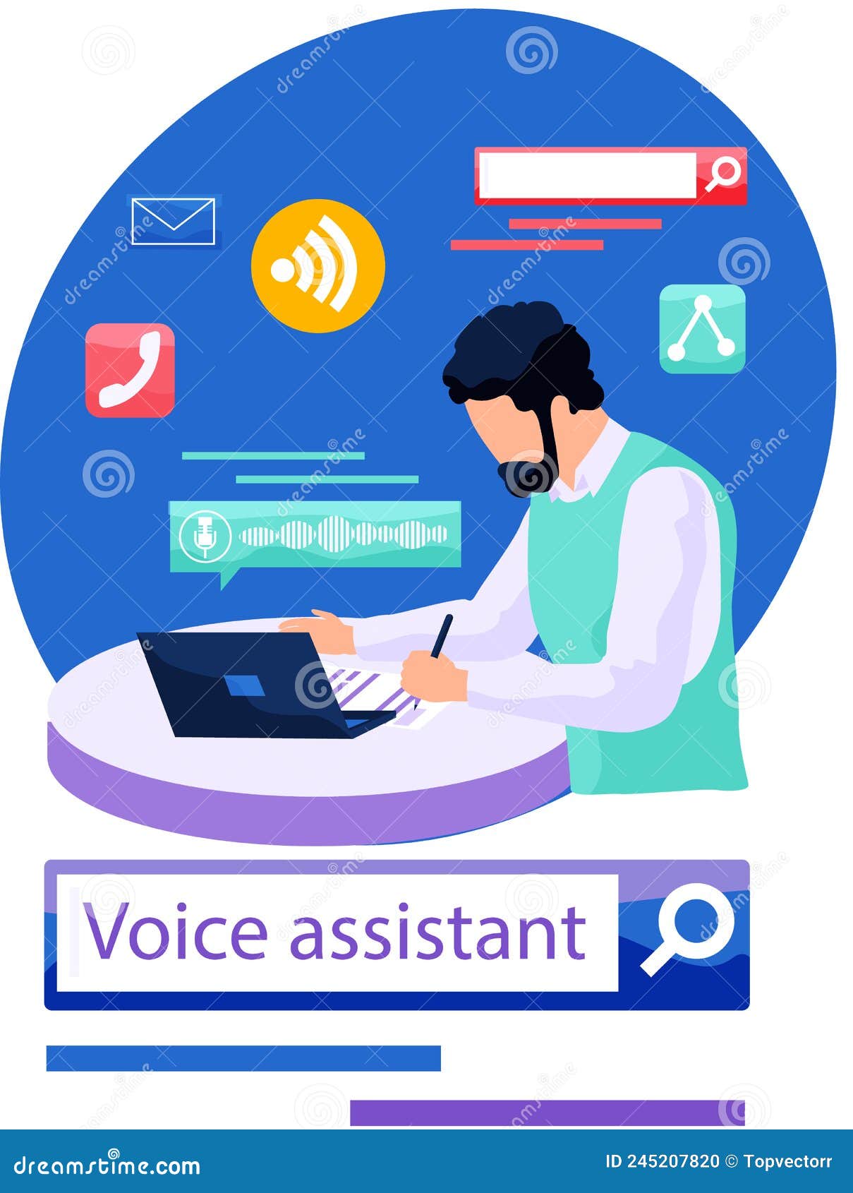 Voice Assistant Software Agent Perform Tasks for User. Speaker ...