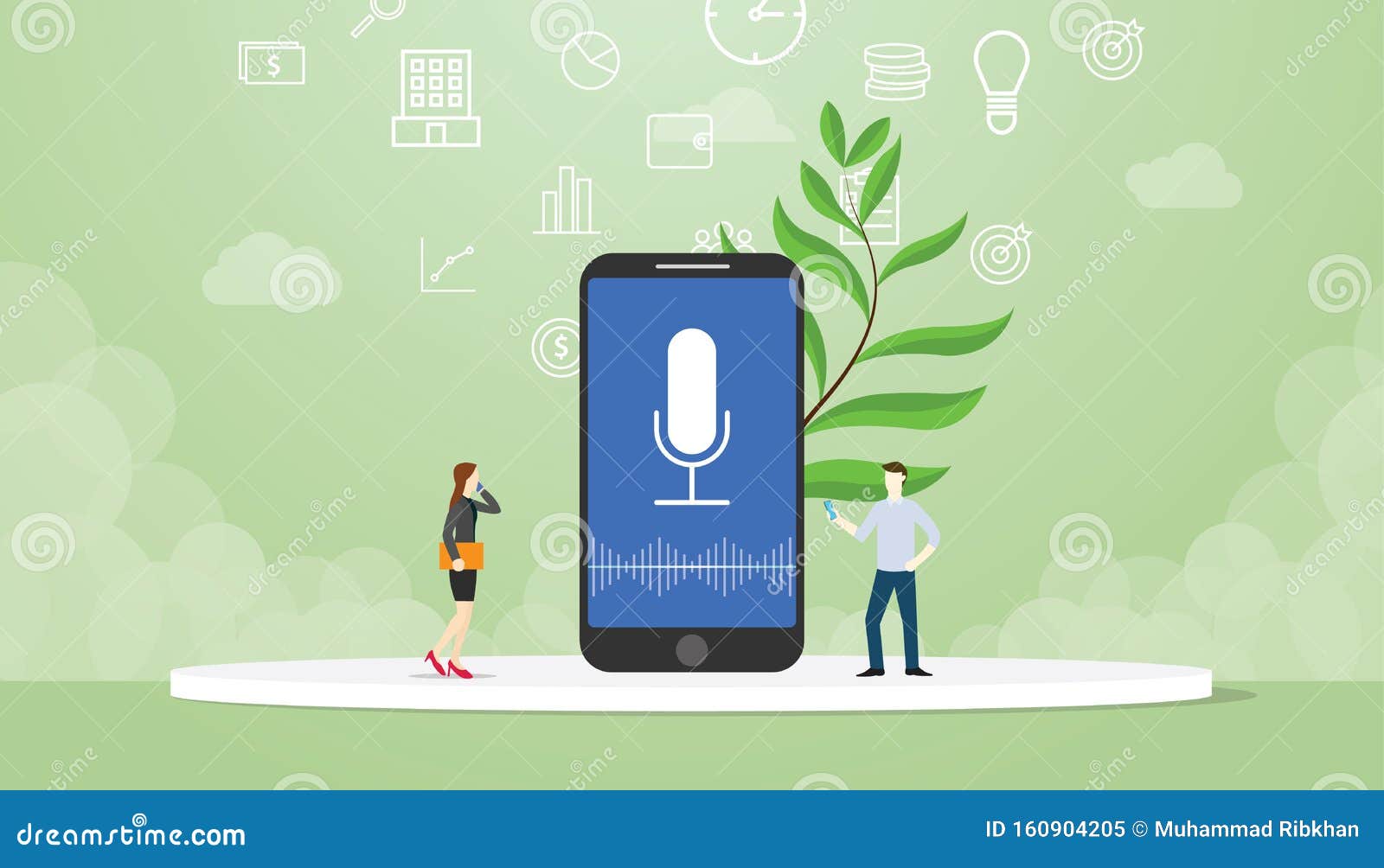 Voice Command Technology with People Concept with Modern Flat Style ...