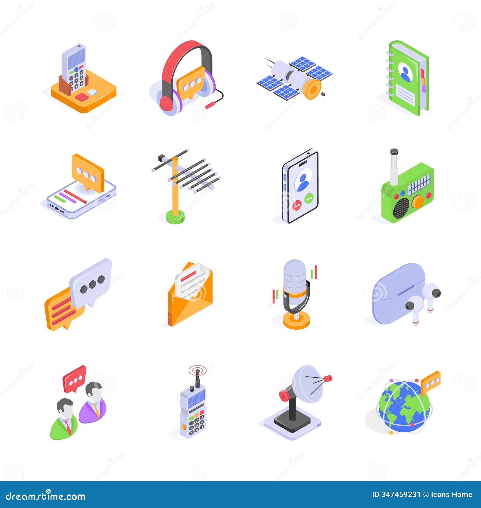 Voice Communication, Landline Telephone Isometric Icon Stock ...