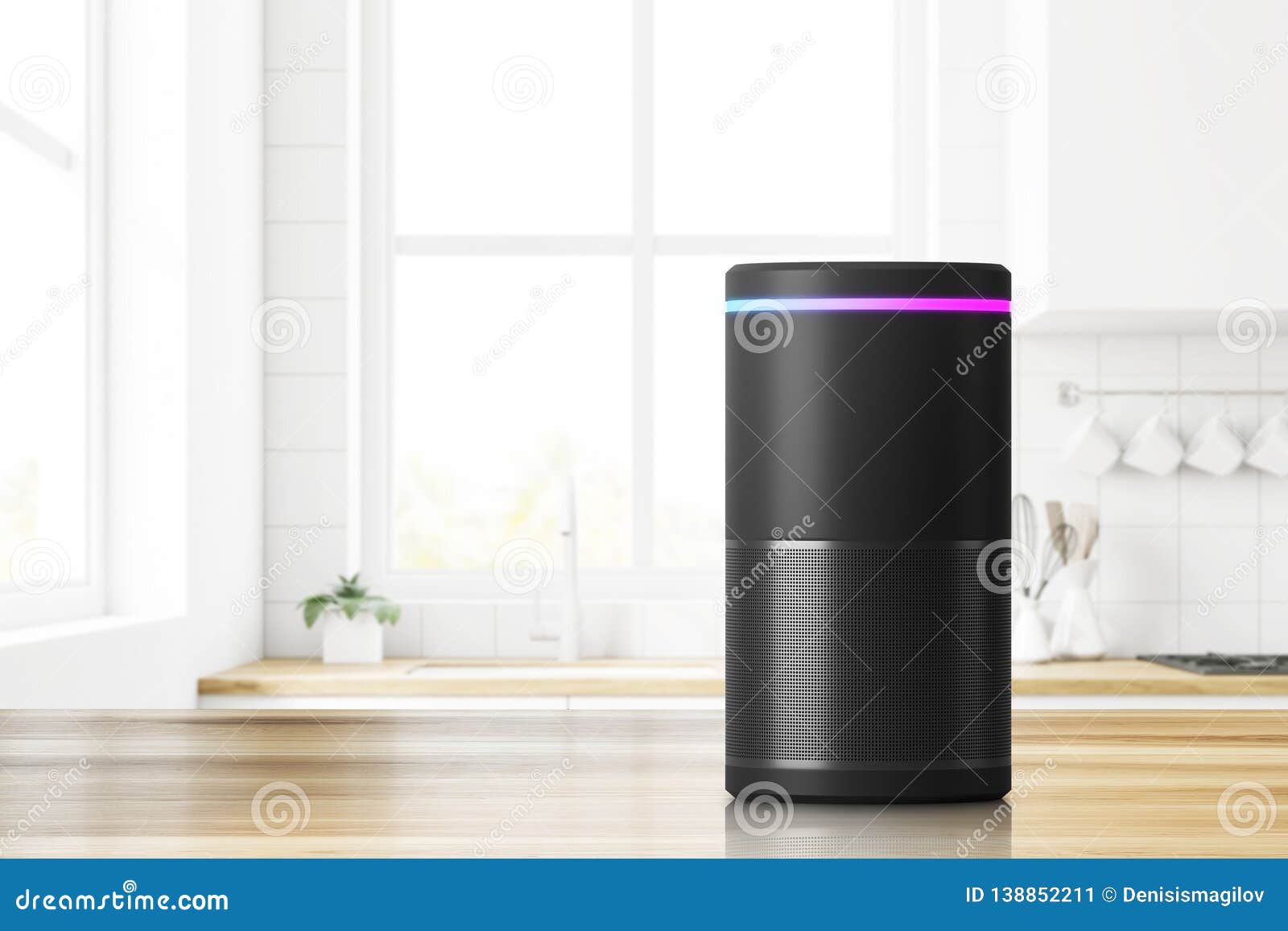 Smart speaker in kitchen stock illustration. Illustration of assistance ...