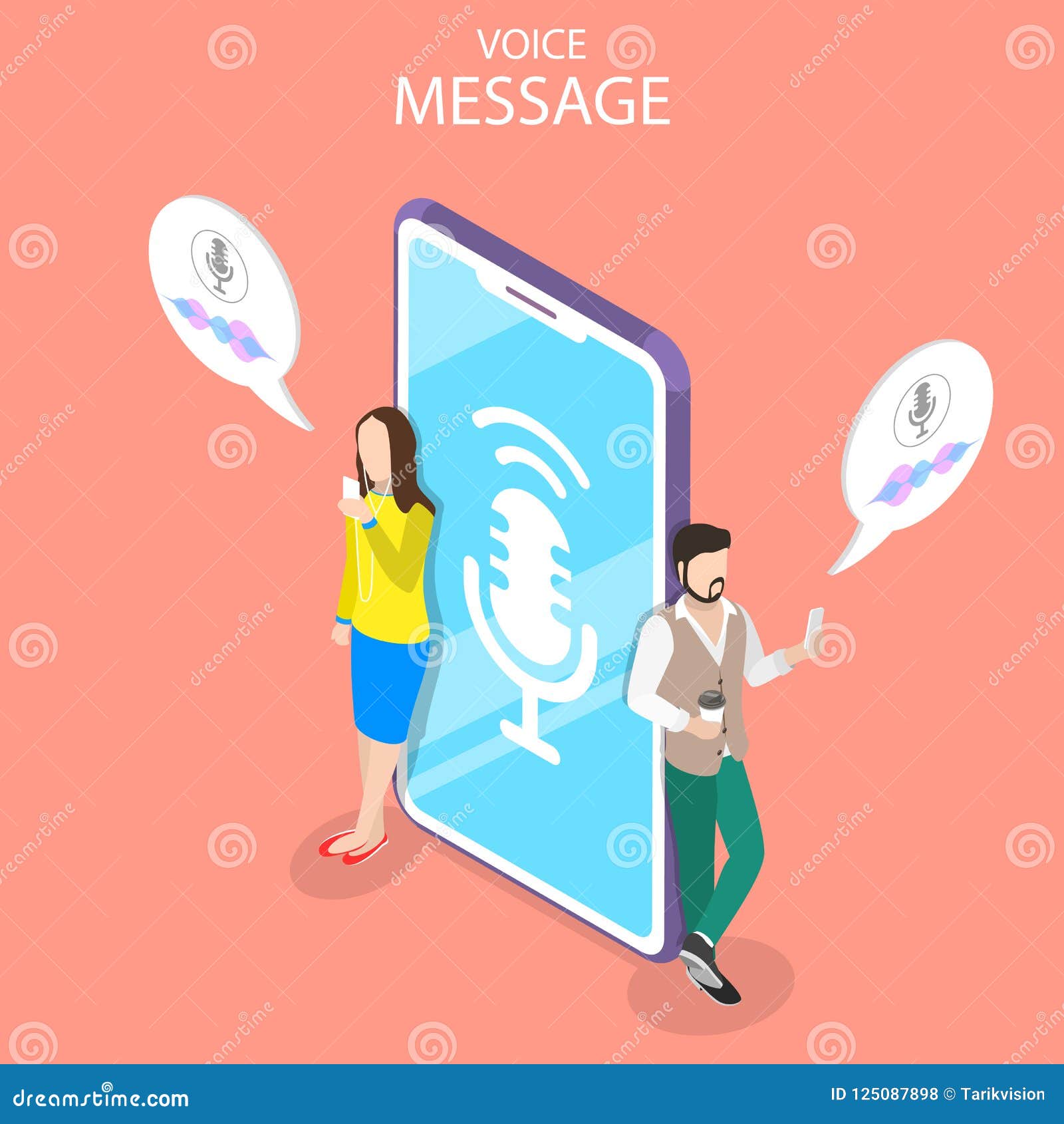 Voice Message Isometric Flat Vector Conceptual Illustration. Stock ...