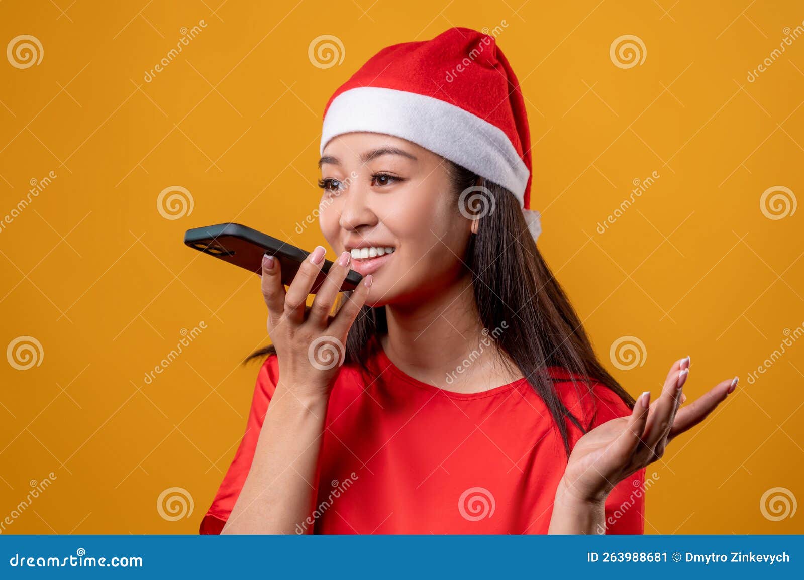 Young Woman in Red Recording a Voice Message Stock Image - Image of ...