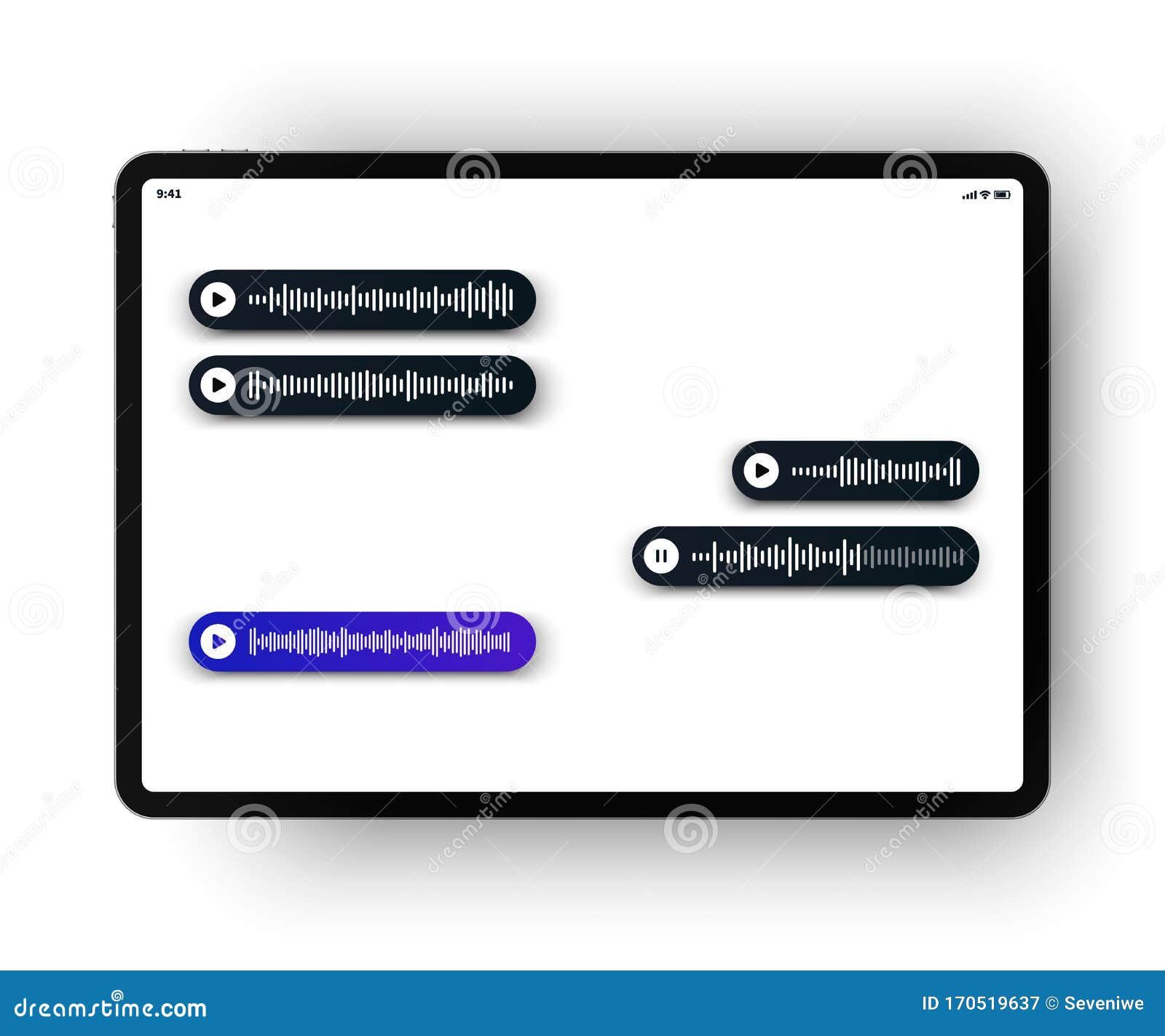 Voice Messages Bars Presentation on Tablet Pad Screen. Voice Chat App ...