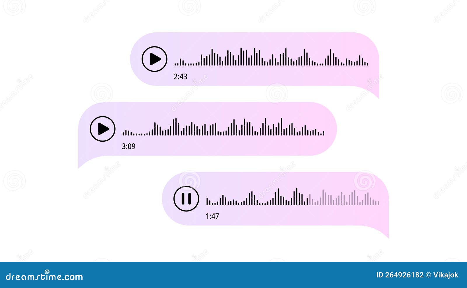 Voice Messages. Bubbles with Audio Record. Chat Messenger Ui Concept ...