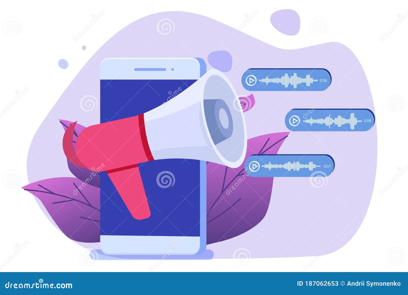 Voice Messages Concept. Tiny People Use Microphone To Record Message ...