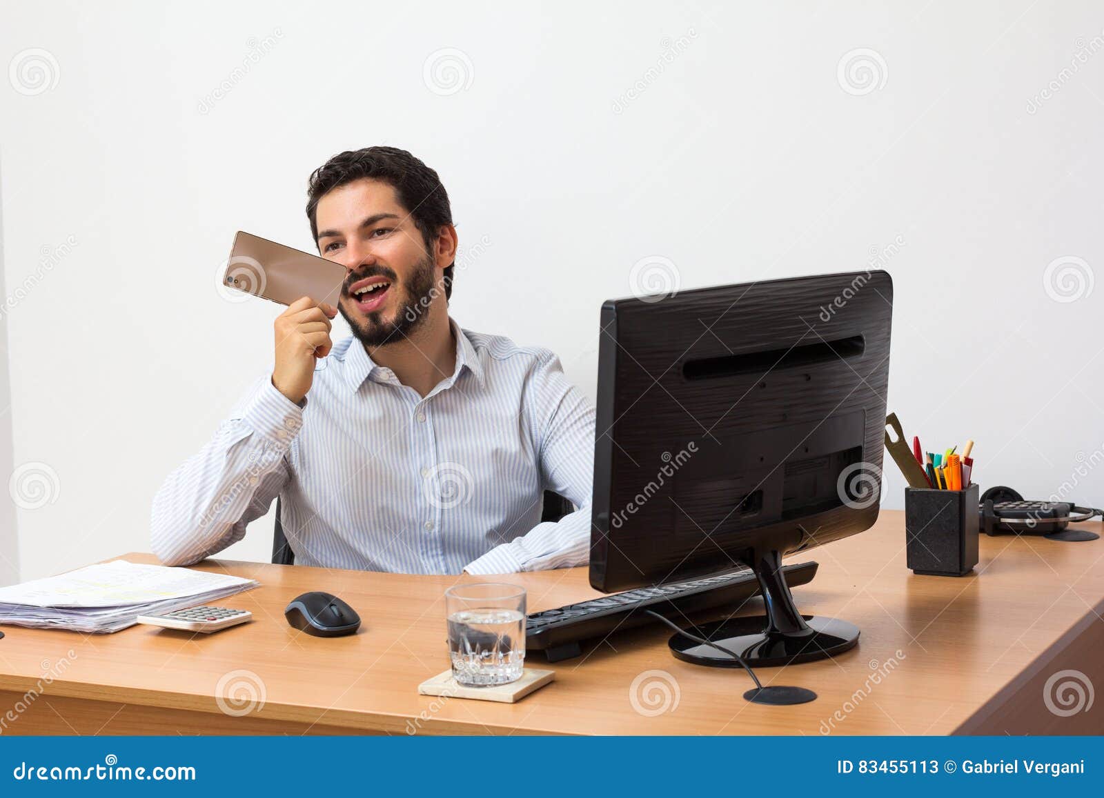 Voice messaging at work stock image. Image of speaking - 83455113