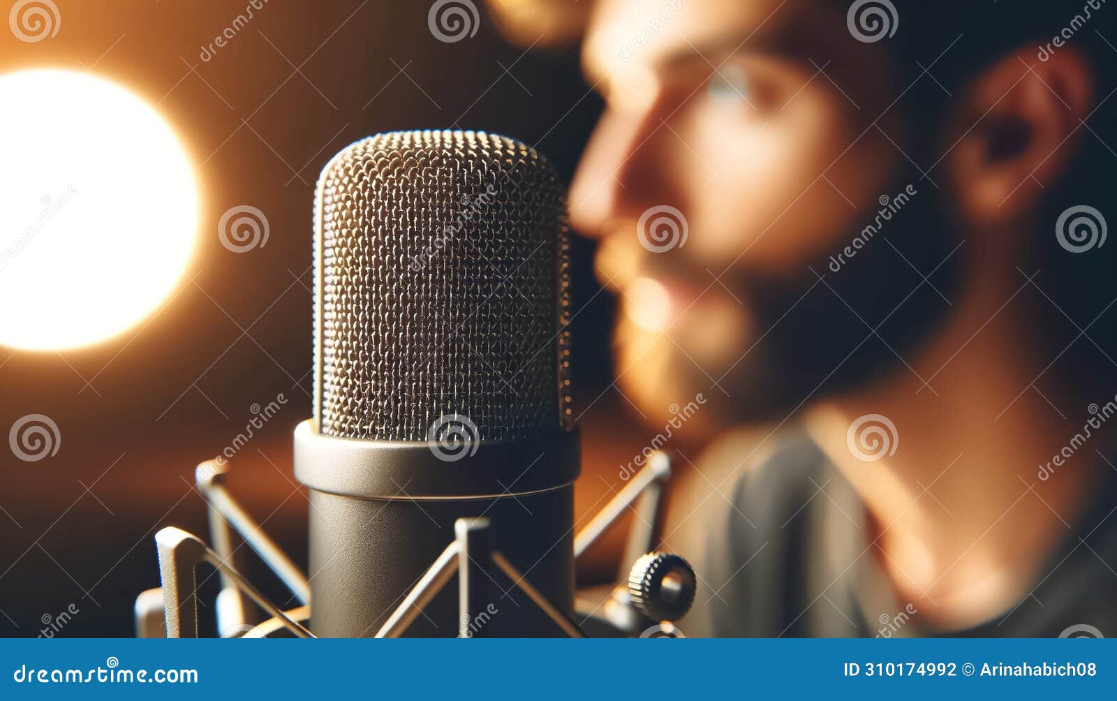 The Voice of Modern Storytelling: Podcaster by the Microphone Stock ...