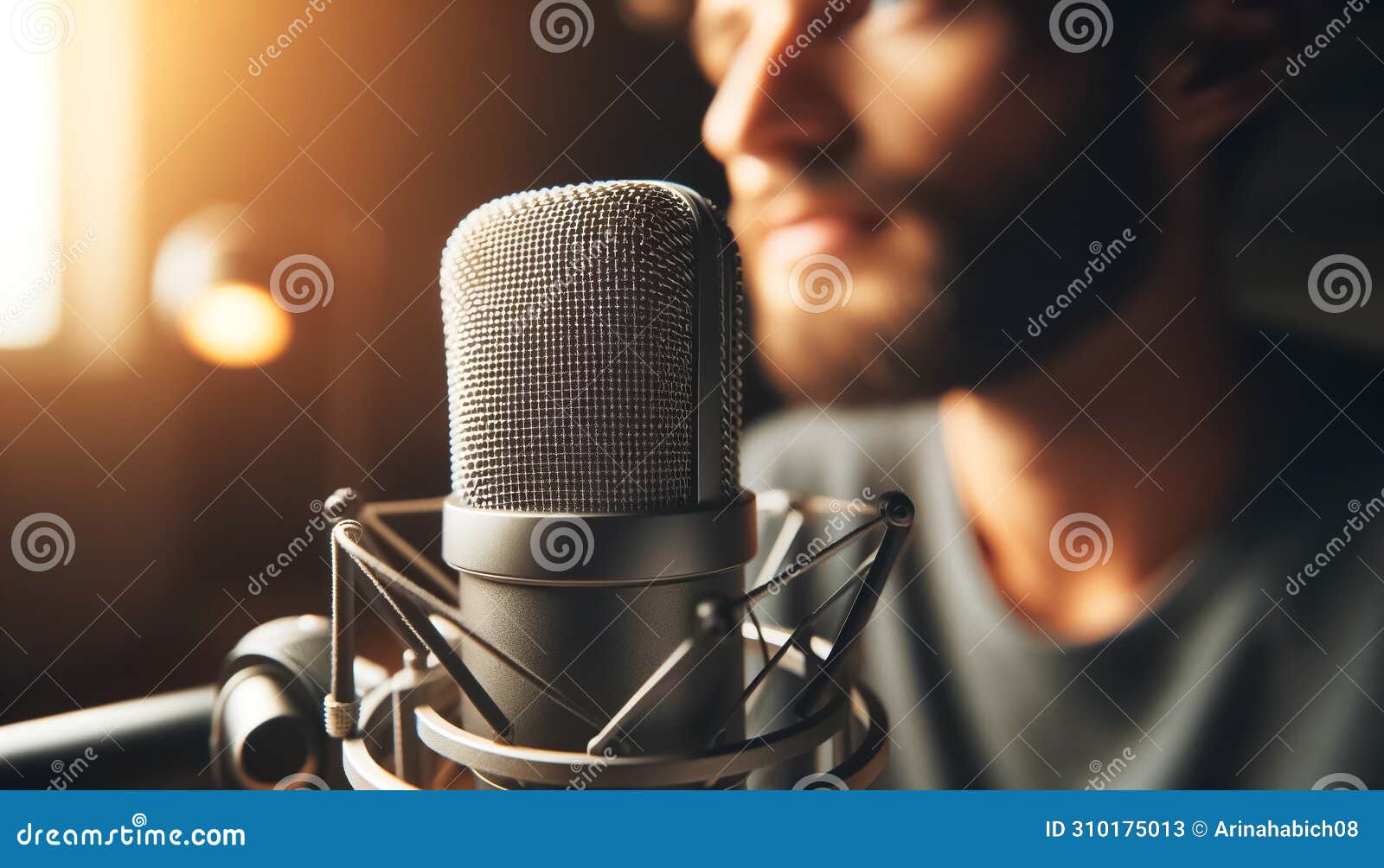 The Voice of Modern Storytelling: Podcaster by the Microphone Stock ...