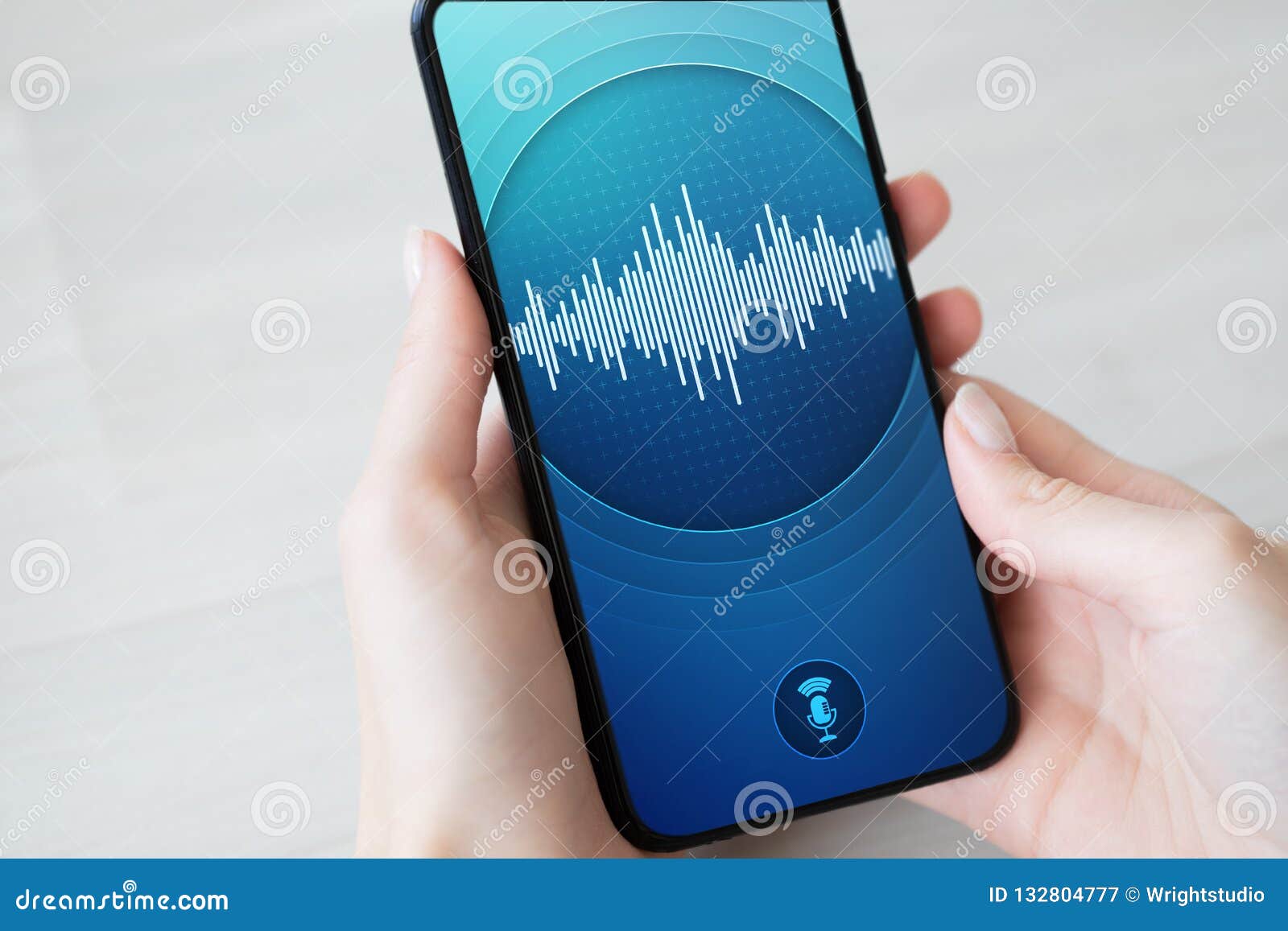 Voice Recognition Application on Smartphone Screen. Artificial ...