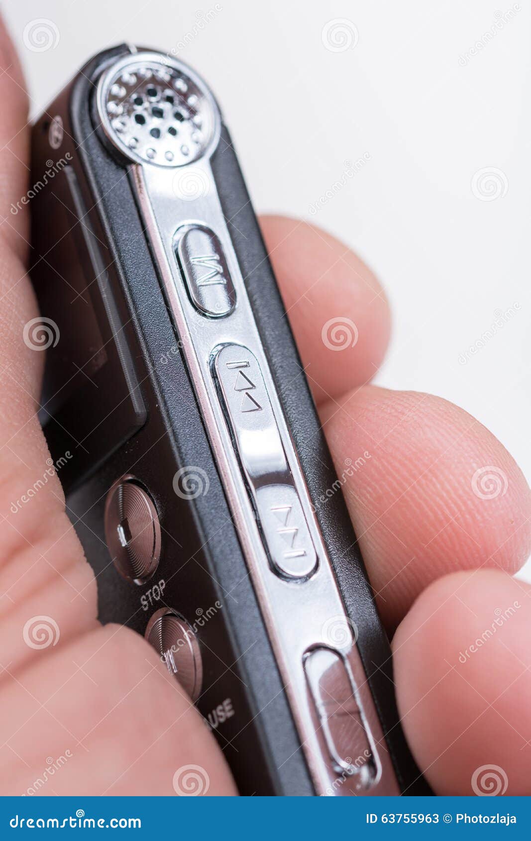 Voice recorder in the hand stock image. Image of capture - 63755963