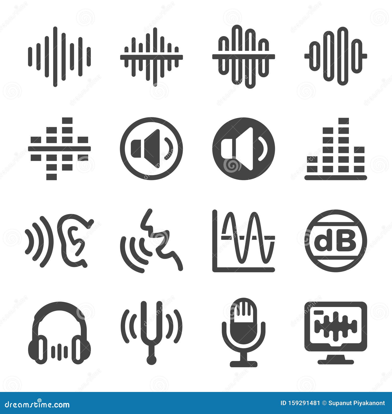 Voice and sound icon set stock vector. Illustration of multimedia ...