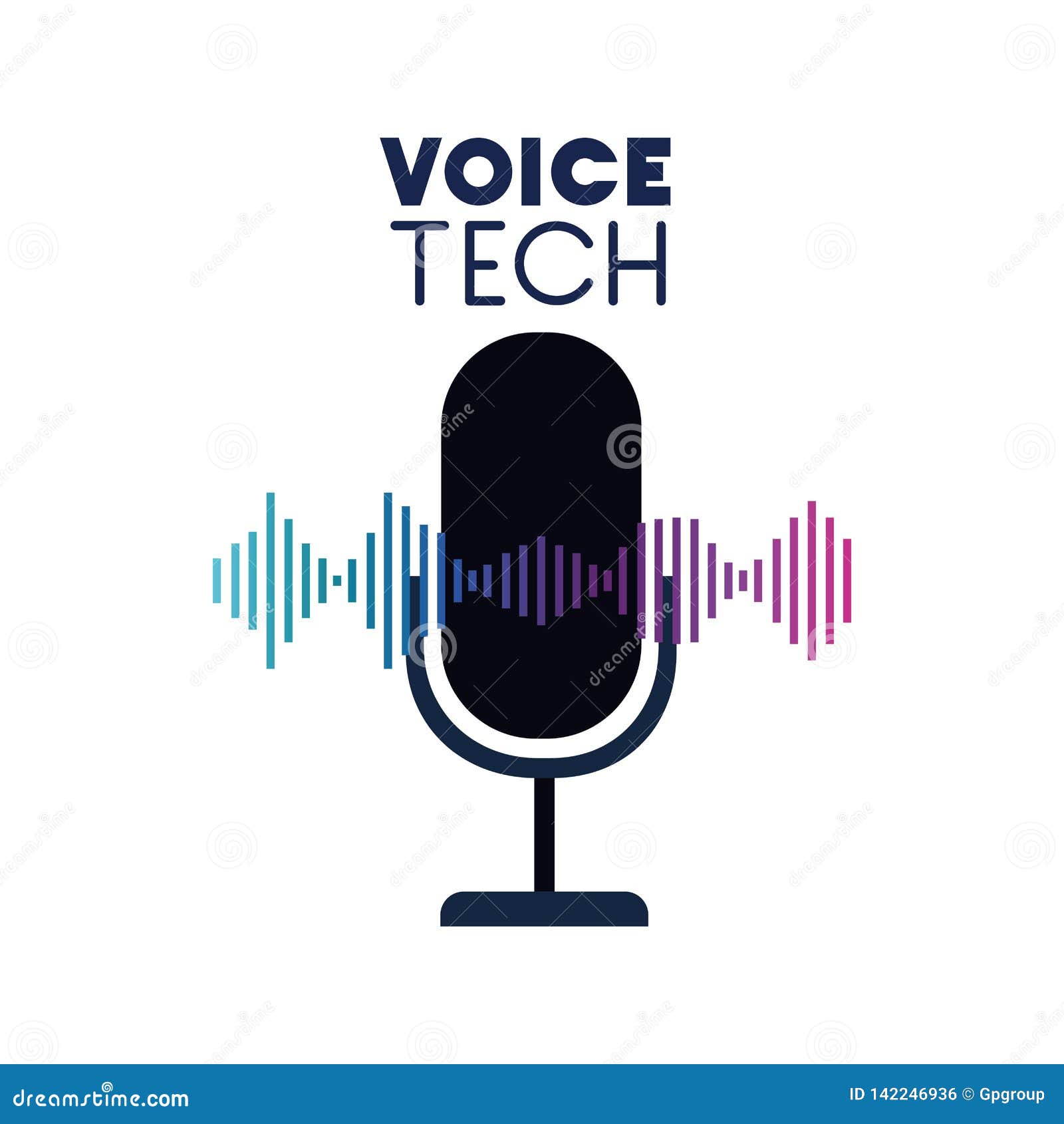 Voice Tech Label with Microphone and Sound Wave Stock Vector ...