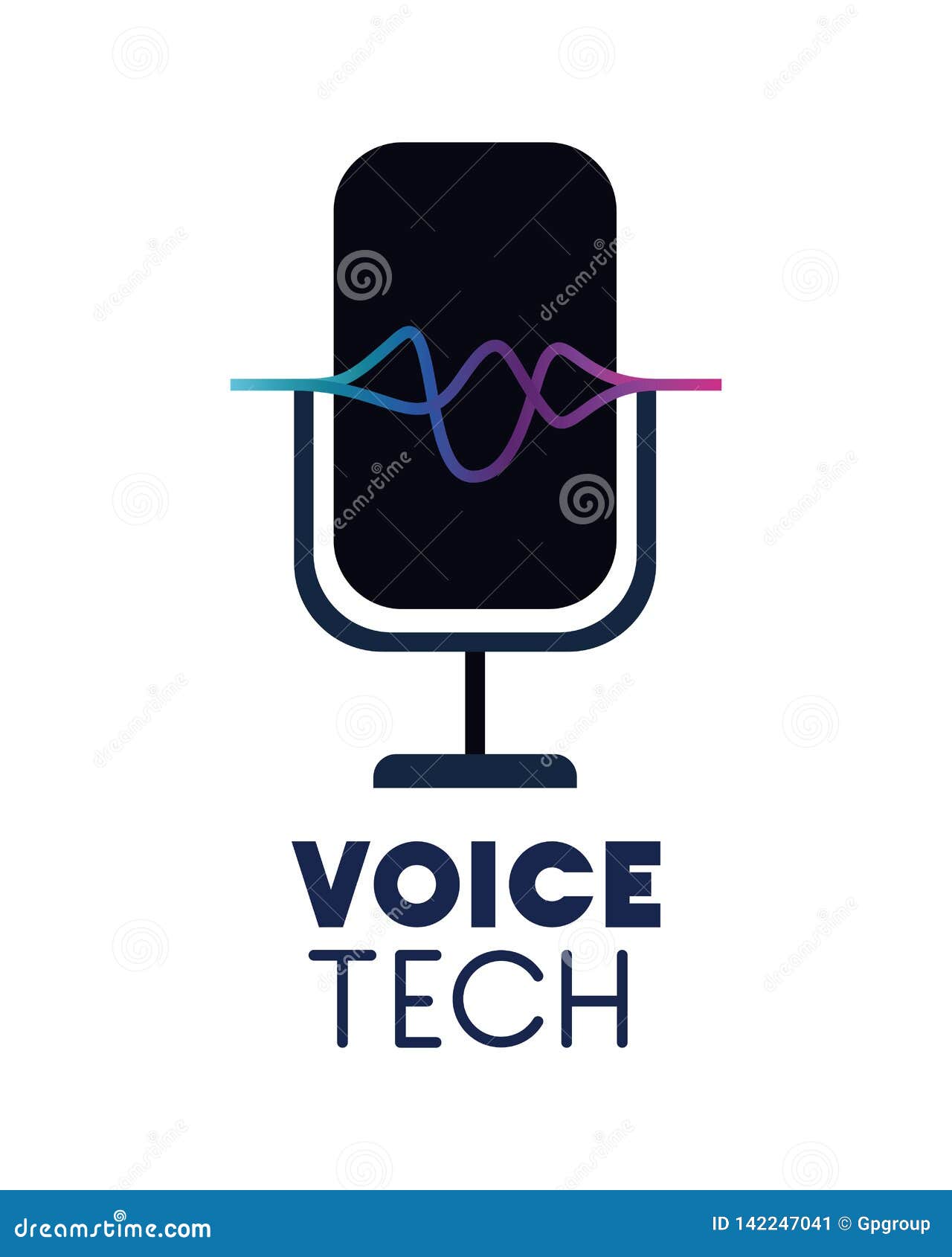 Voice Tech Label with Microphone and Sound Wave Stock Vector ...
