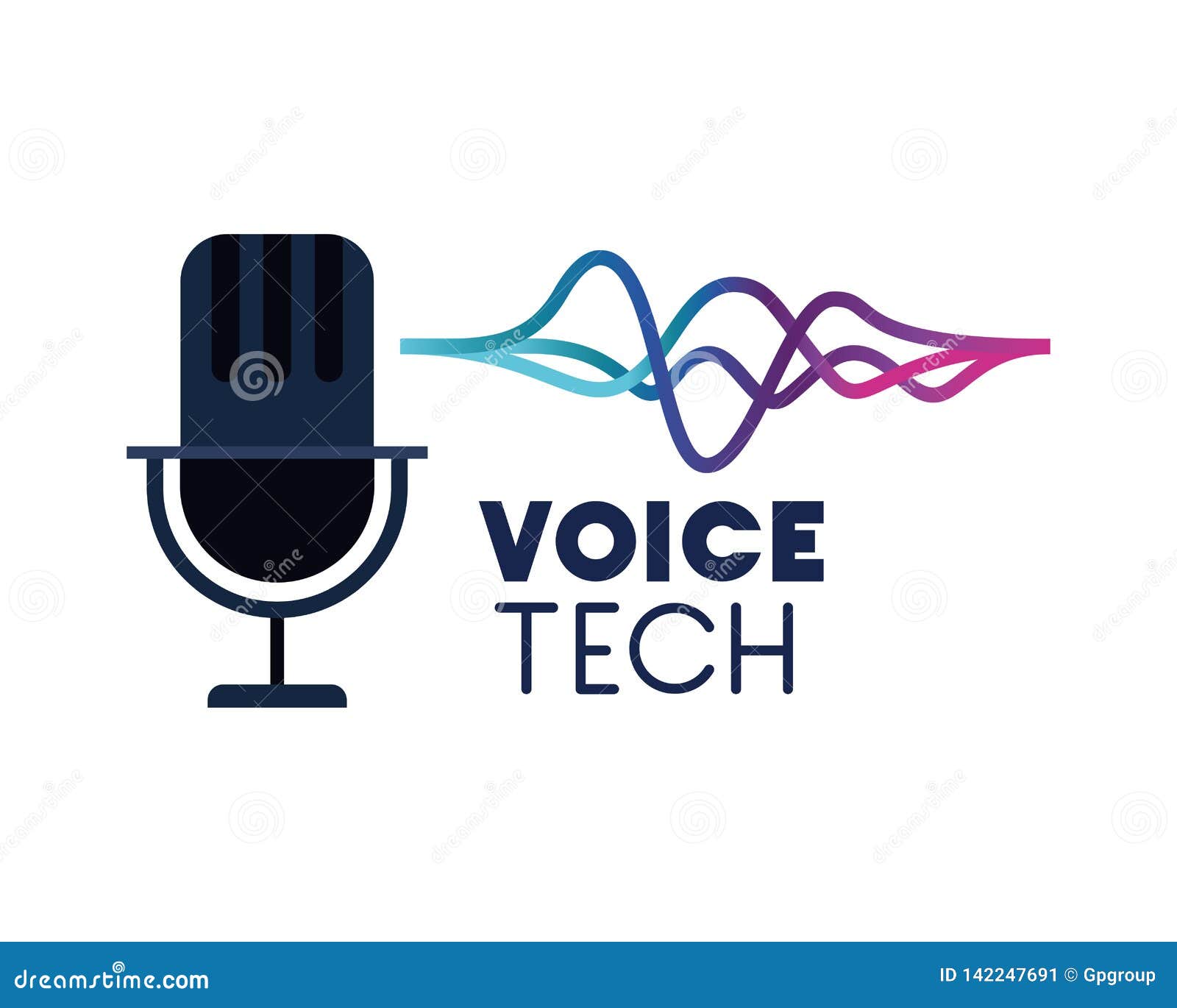 Voice Tech Label with Microphone and Sound Wave Stock Vector ...