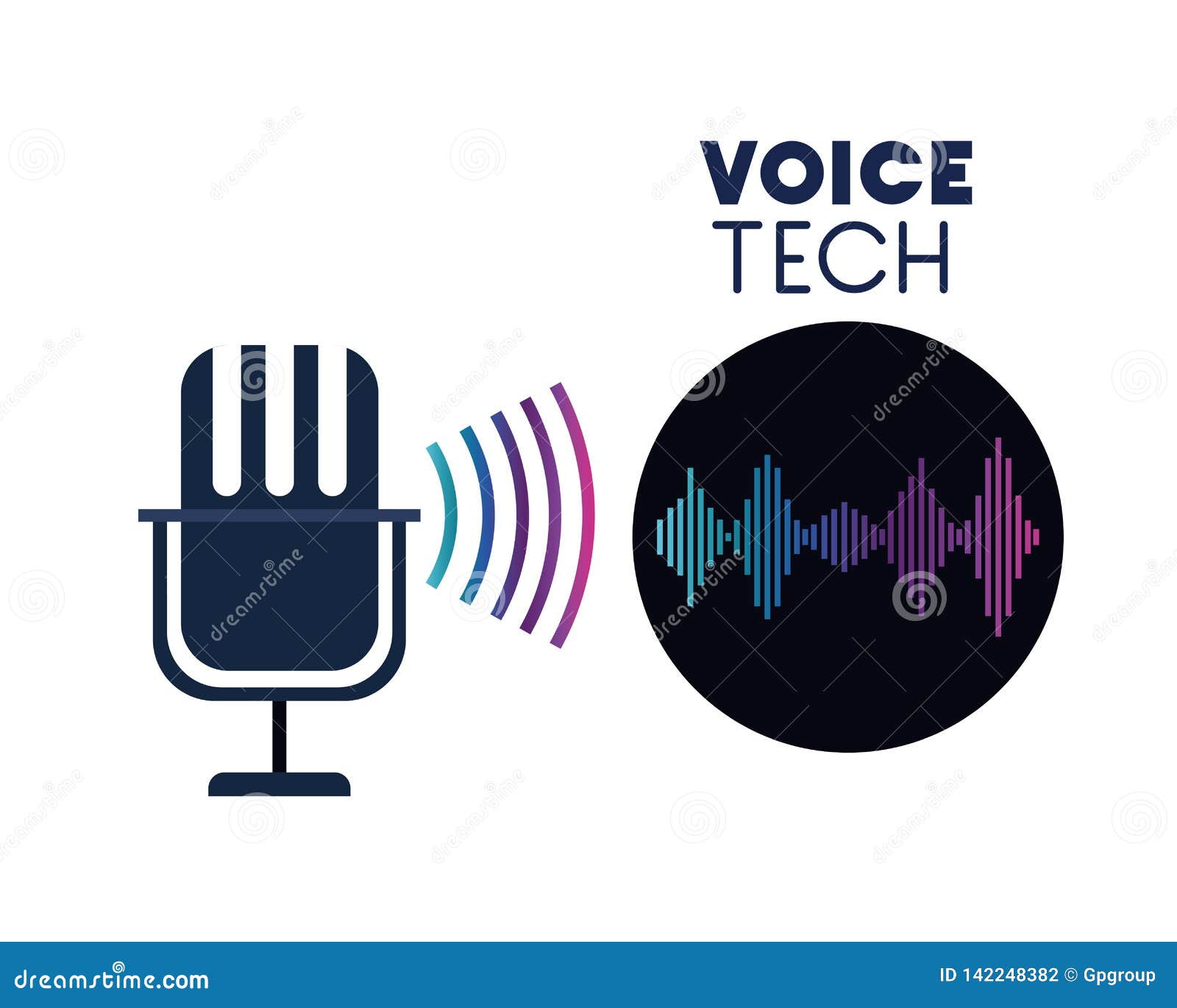 Voice Tech Label with Microphone and Sound Wave Stock Vector ...