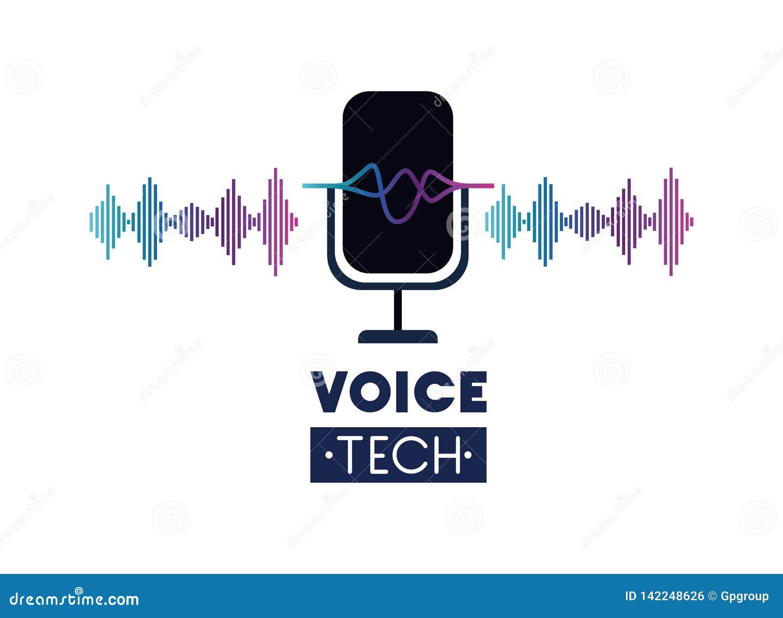 Voice Tech Label with Microphone and Sound Wave Stock Vector ...