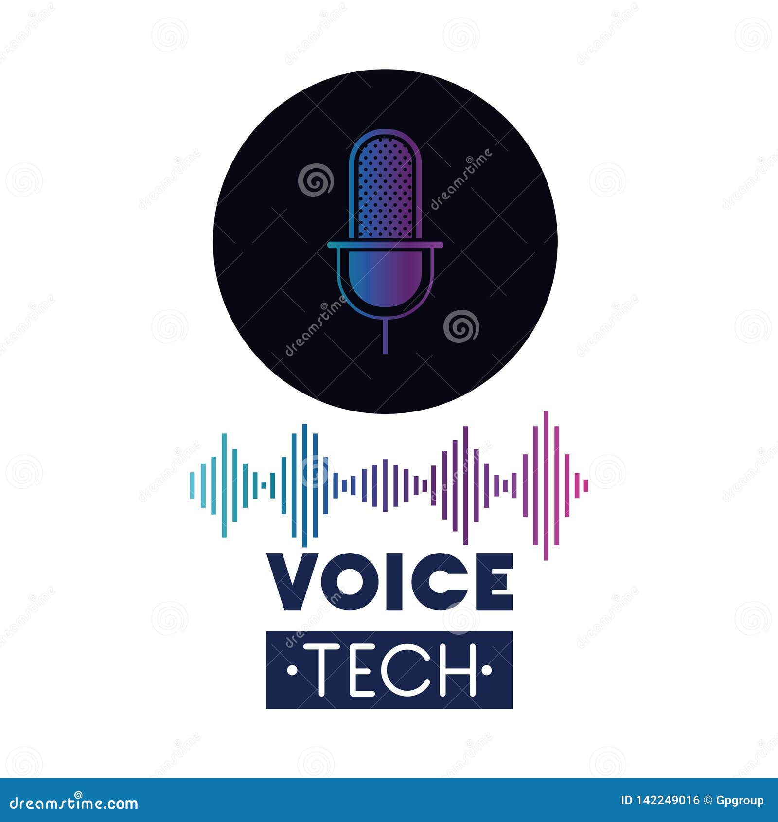 Voice Tech Label with Microphone and Sound Wave Stock Vector ...