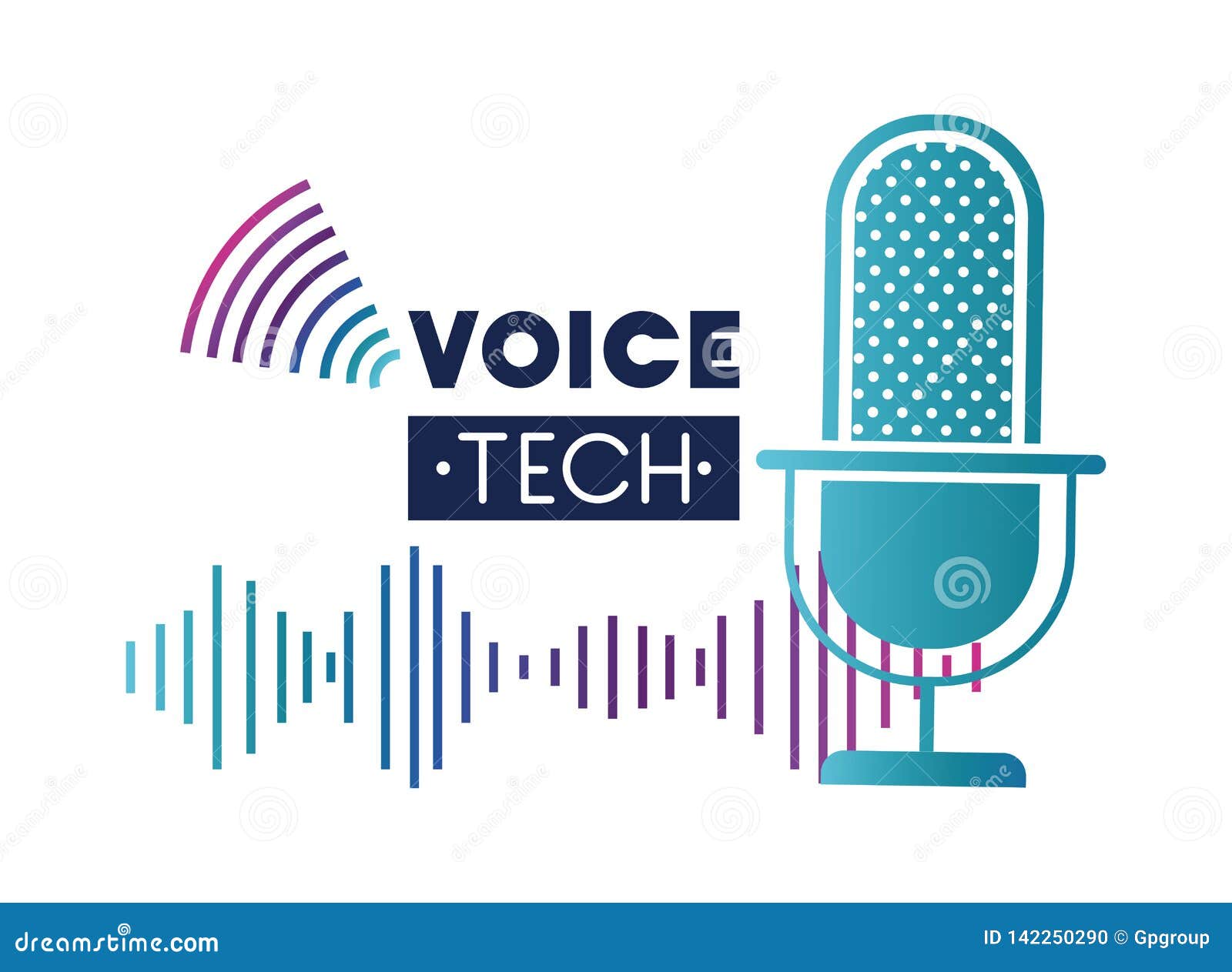 Voice Tech Label with Microphone and Sound Wave Stock Vector ...