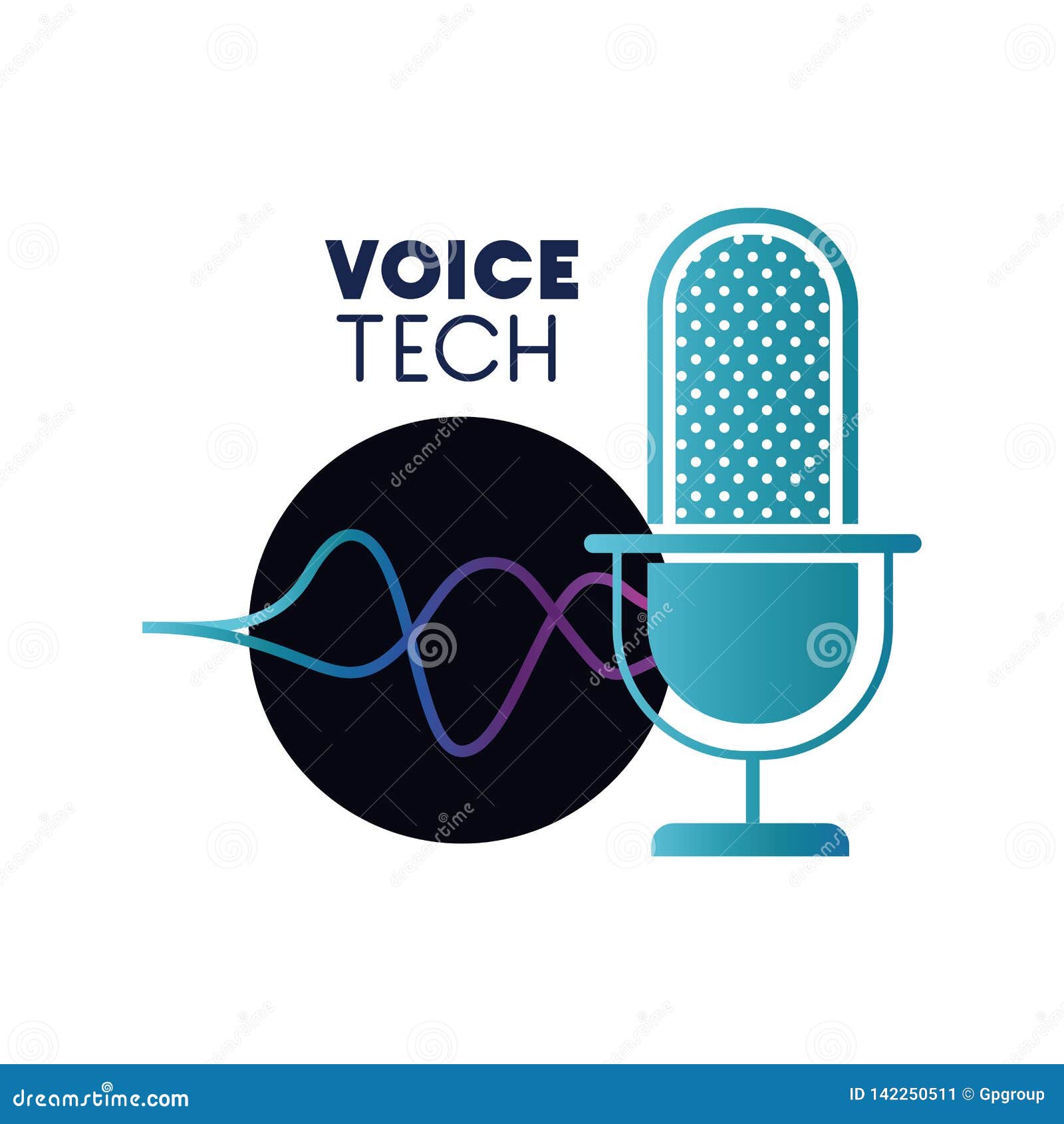 Voice Tech Label with Microphone and Sound Wave Stock Vector ...