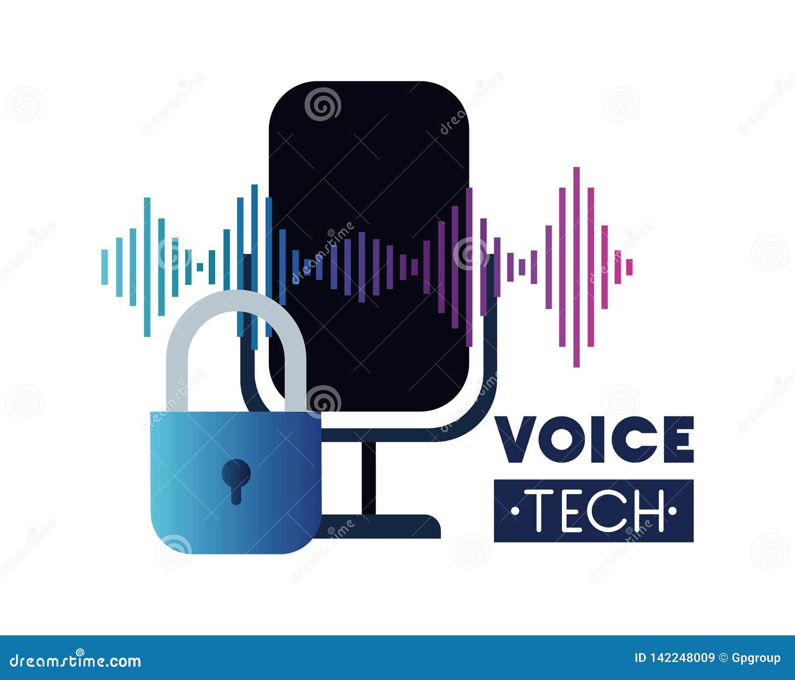 Voice Tech Label with Security Padlock and Microphone Stock Vector ...
