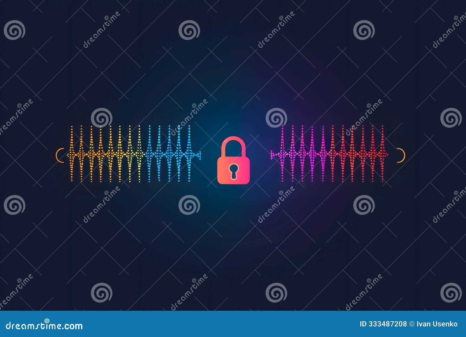 Voice Verification Security Icon With Sound Waves And Lock For Digital