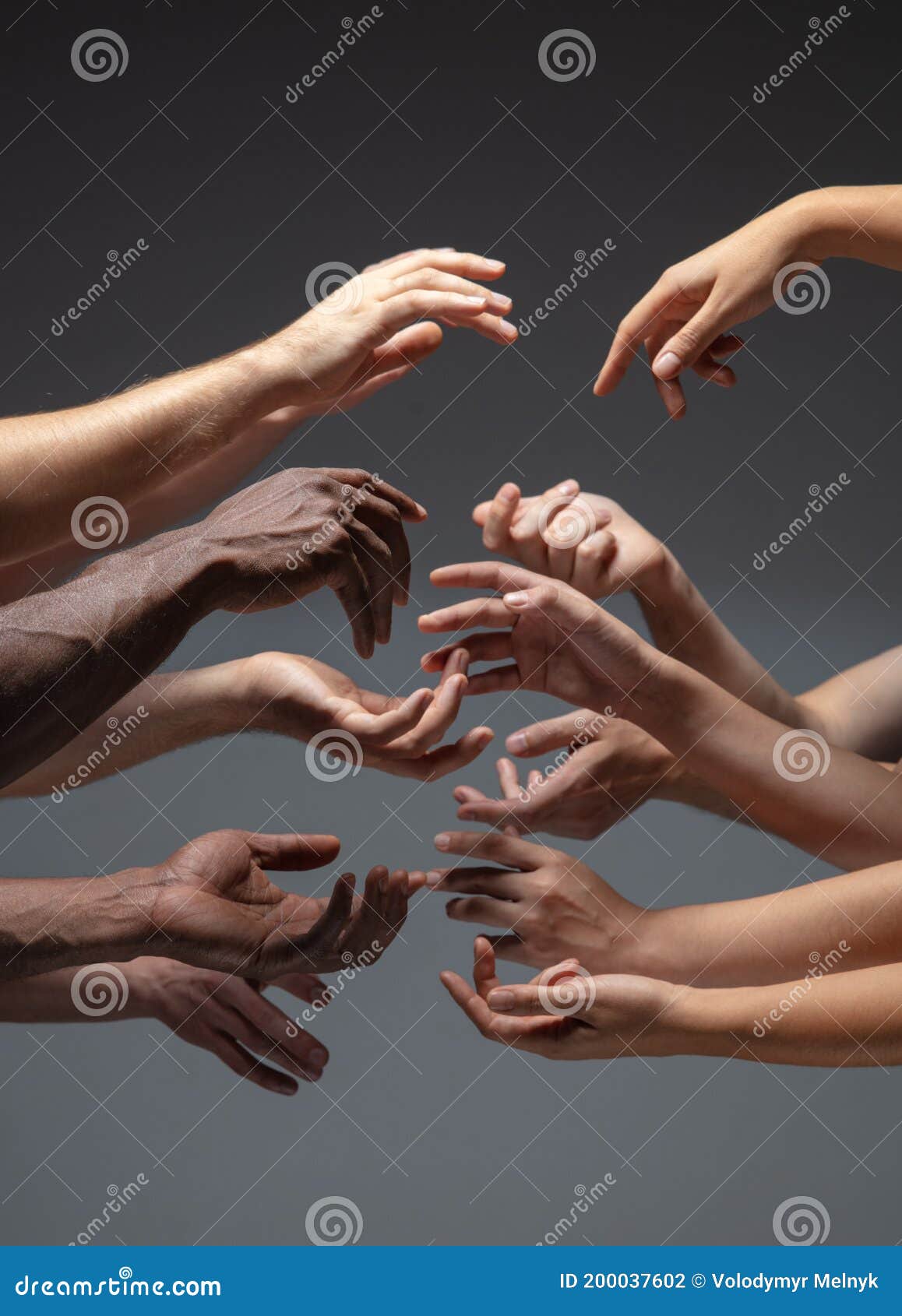 Hands of People`s Crowd in Touch Isolated on Grey Studio Background ...