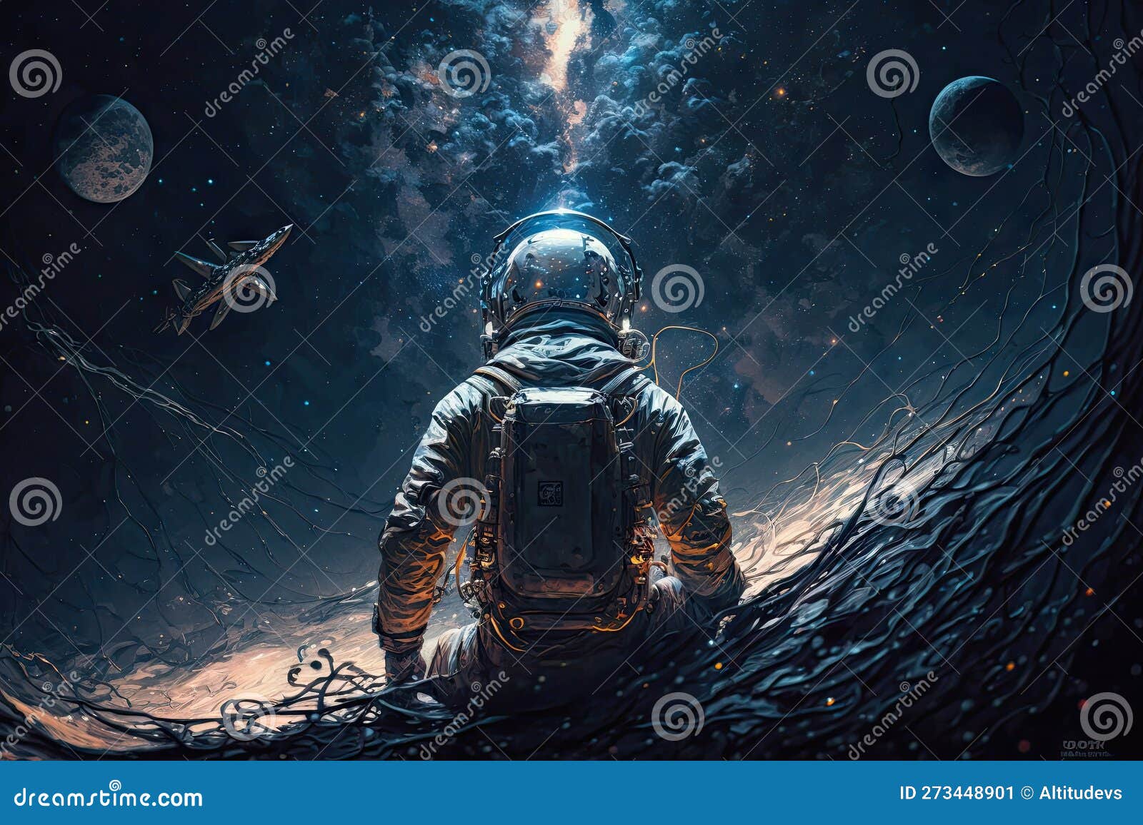 In the Void of Space, an Astronaut and Their Spacecraft Surrounded by a ...