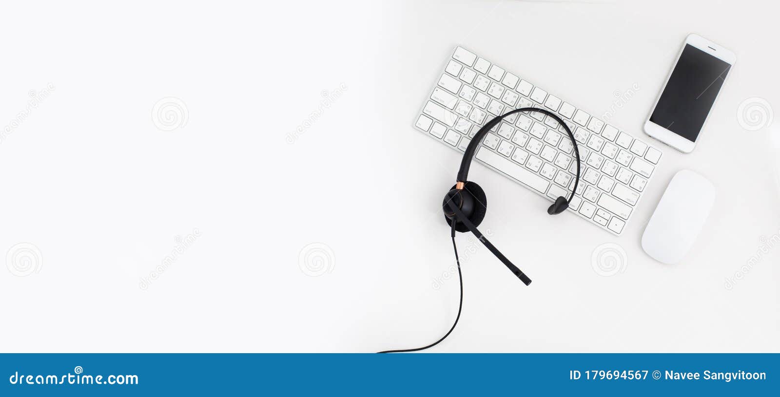 VOIP Headset on Laptop Computer Keyboard. Communication Support for ...