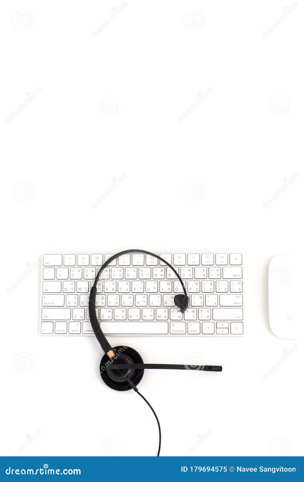 VOIP Headset on Laptop Computer Keyboard. Communication Support for ...