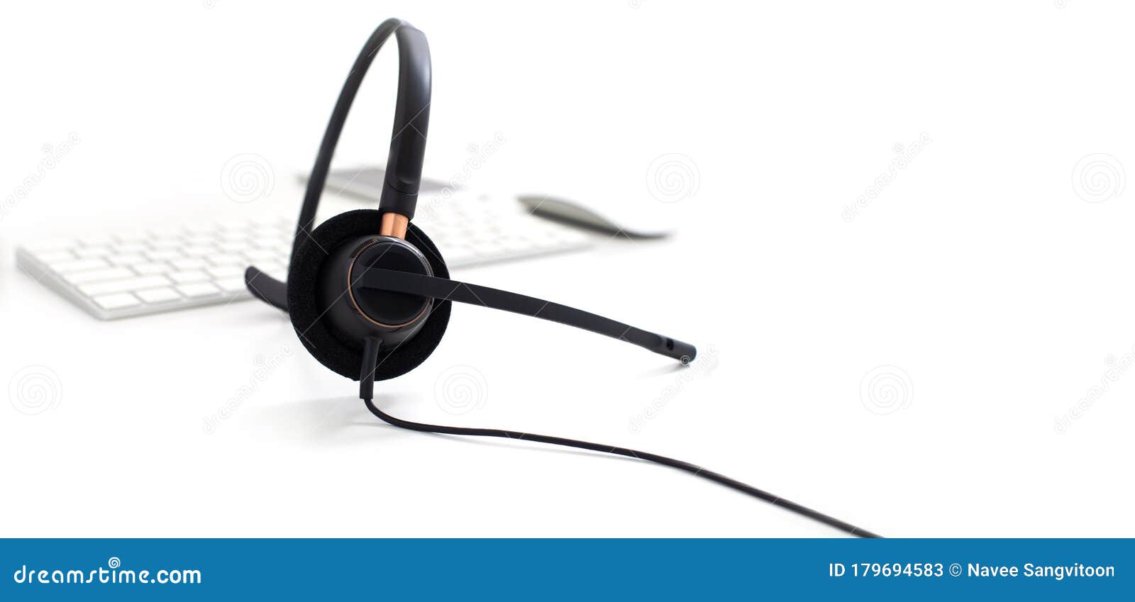 VOIP Headset on Laptop Computer Keyboard. Communication Support for ...