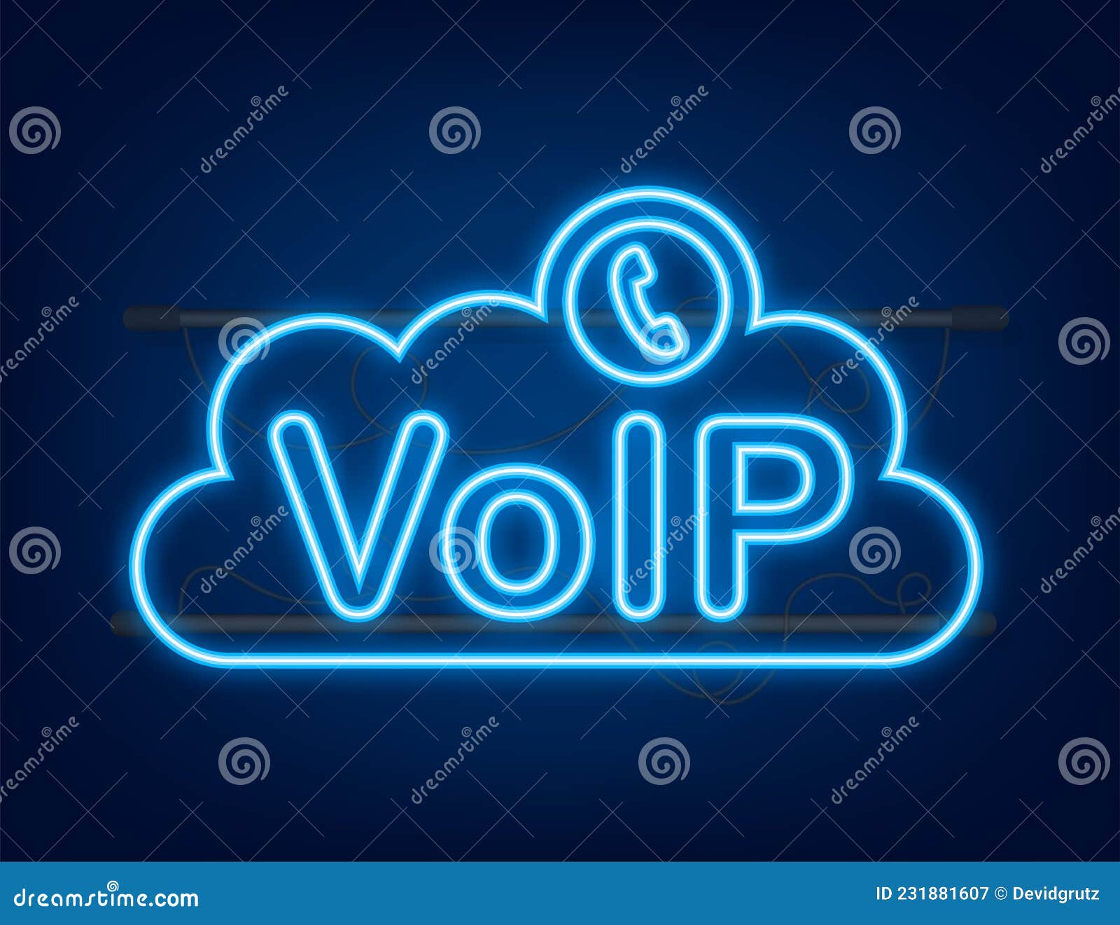 VoIP Technology, Voice Over IP. Internet Calling Banner. Neon Icon ...