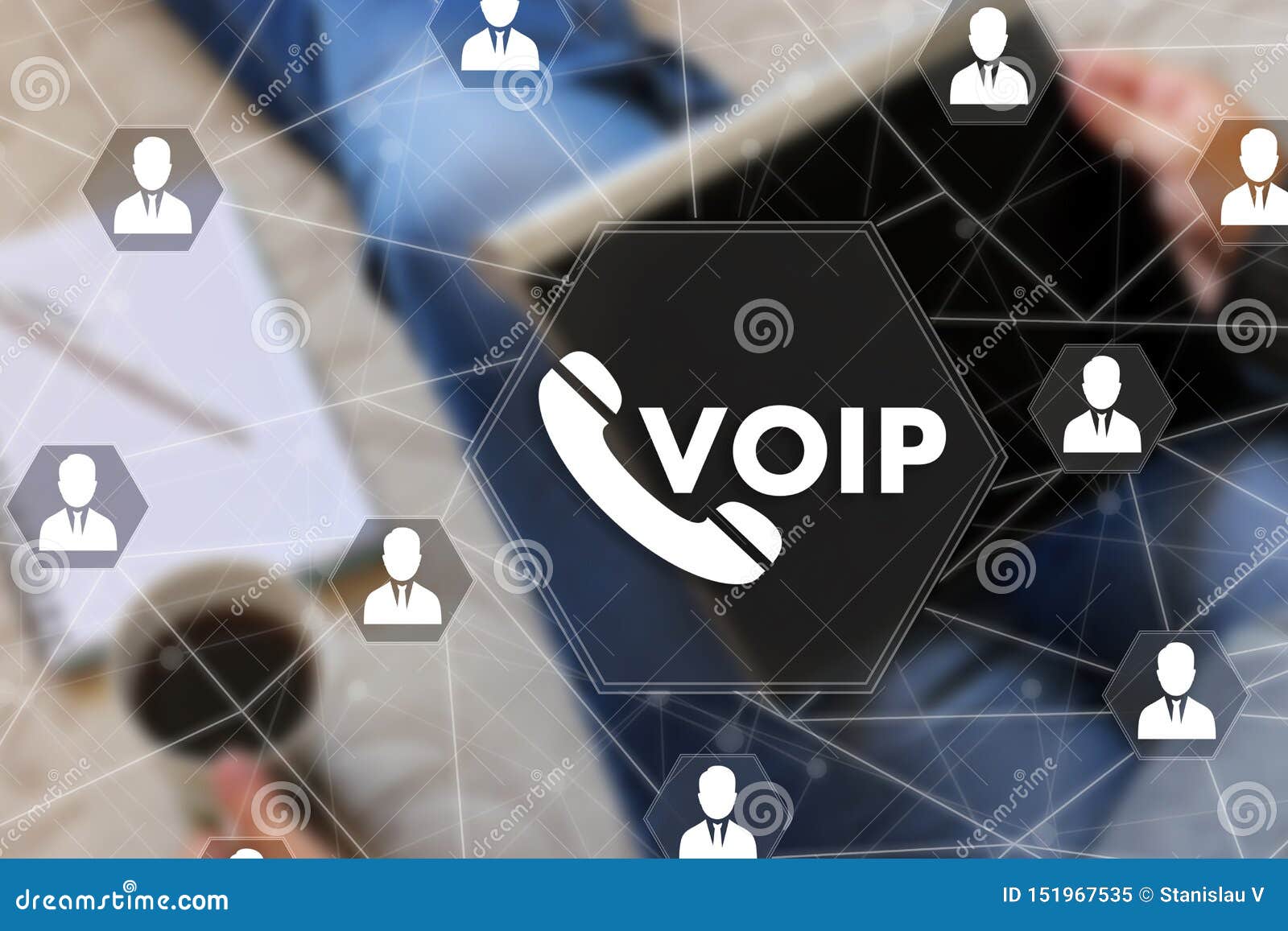 VOIP On The Touch Screen With A Blur Background Of The Office.The ...