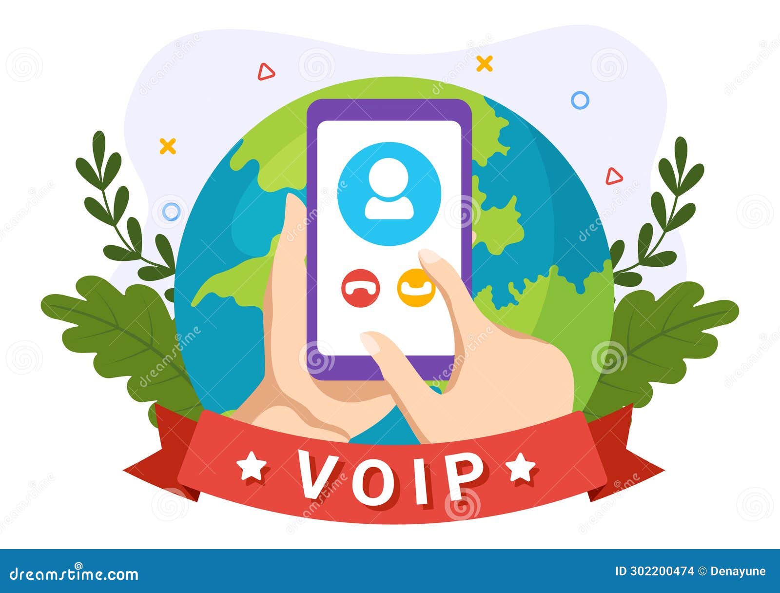 VOIP or Voice Over Internet Protocol Vector Illustration with Telephony ...