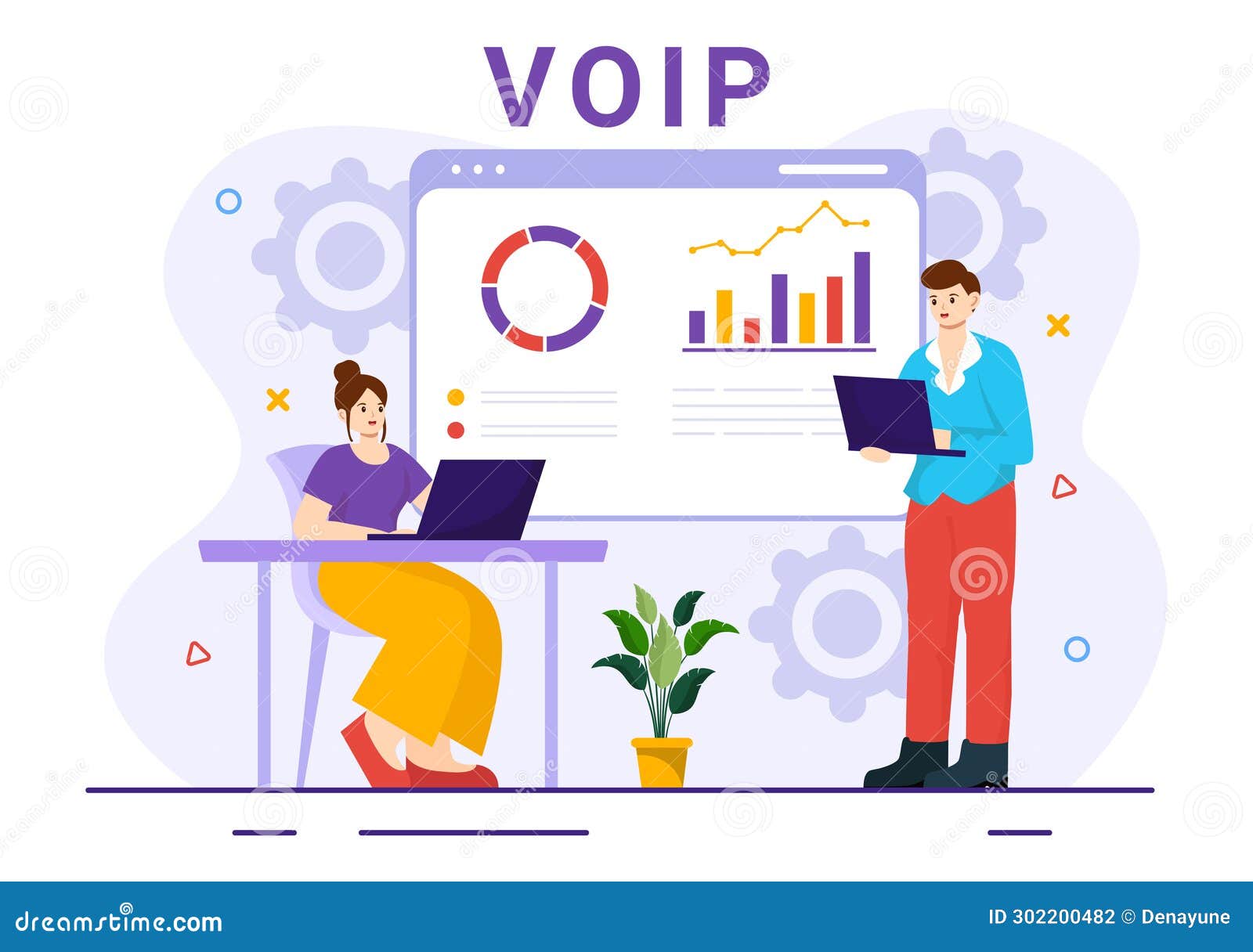 VOIP or Voice Over Internet Protocol Vector Illustration with Telephony ...
