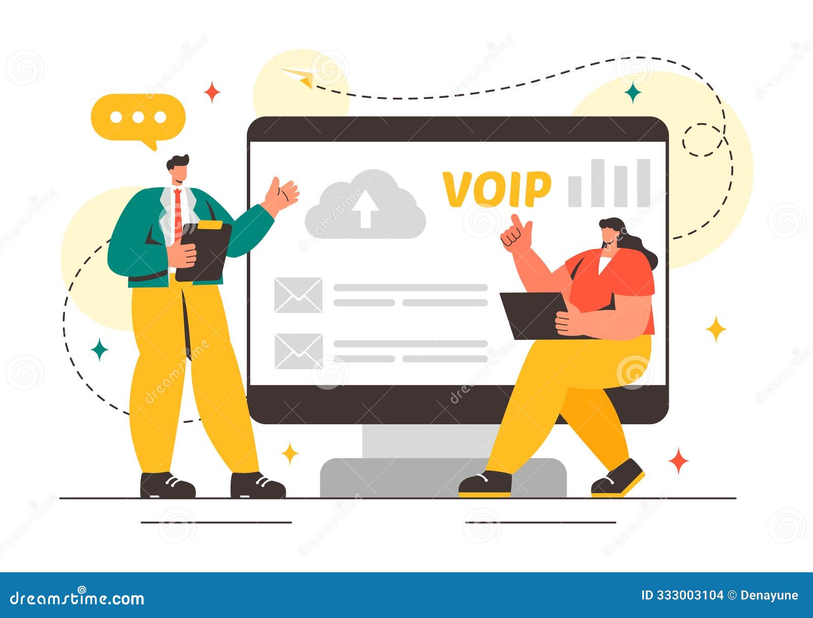 VOIP or Voice Over Internet Protocol Vector Illustration with Telephony ...